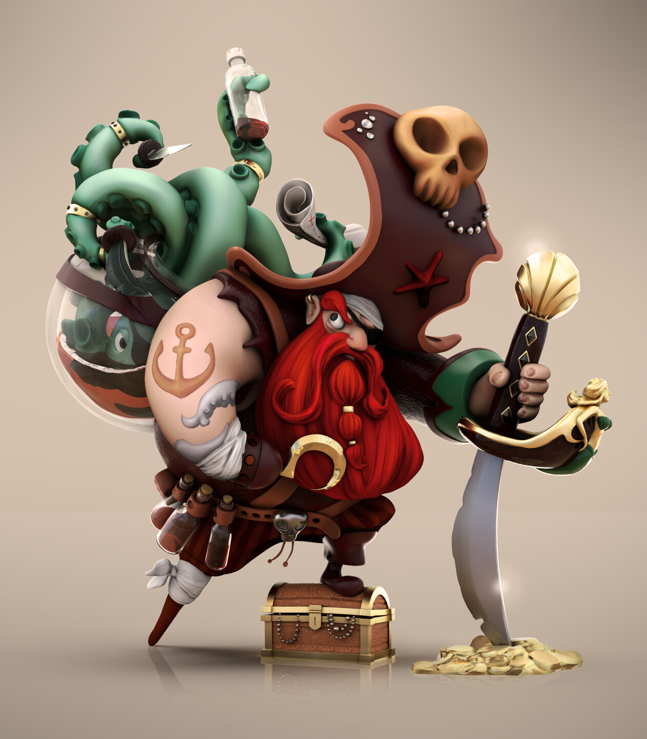 ArtStation - A captain and his drunken octopus companion