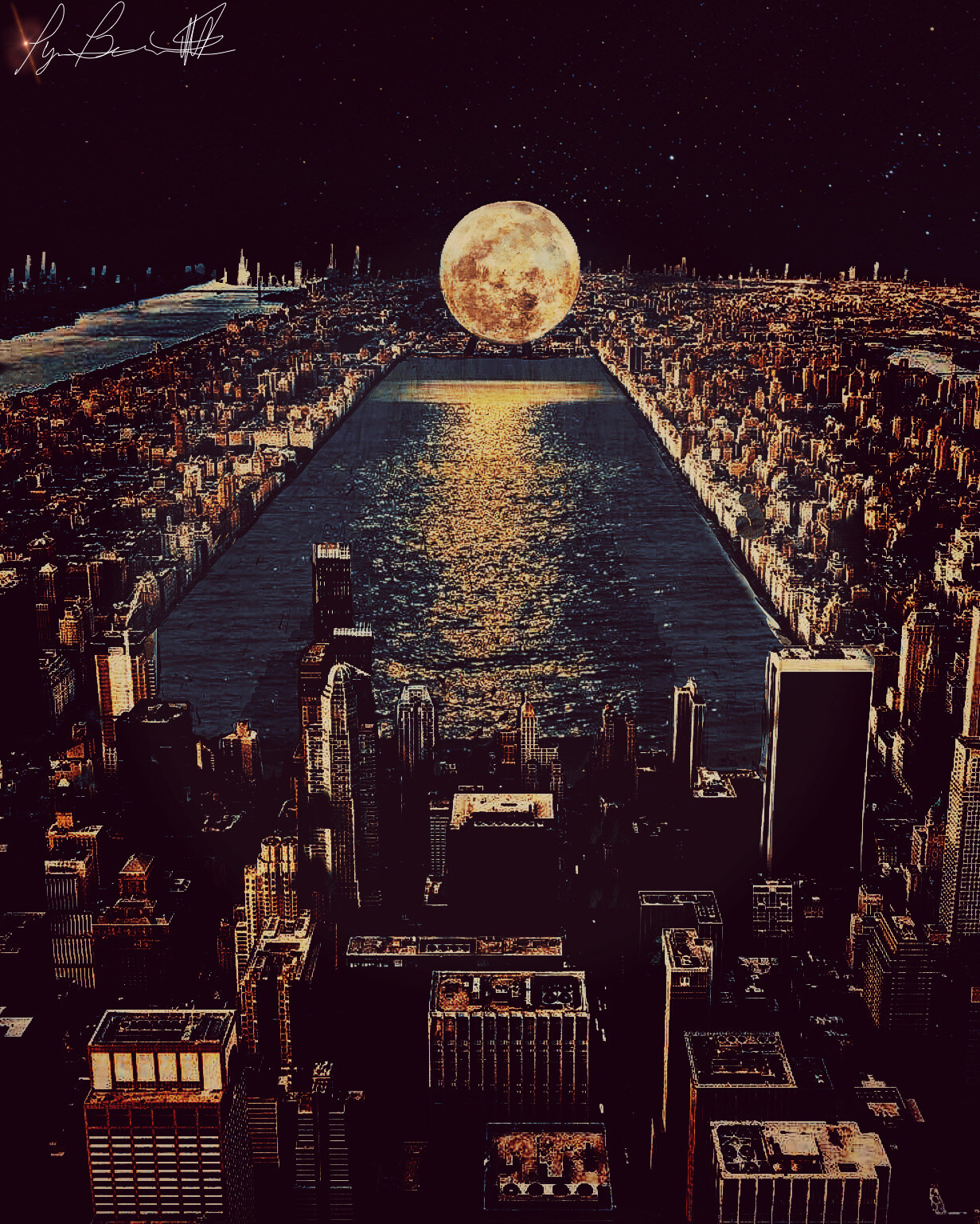 ArtStation - Moonlight over city light