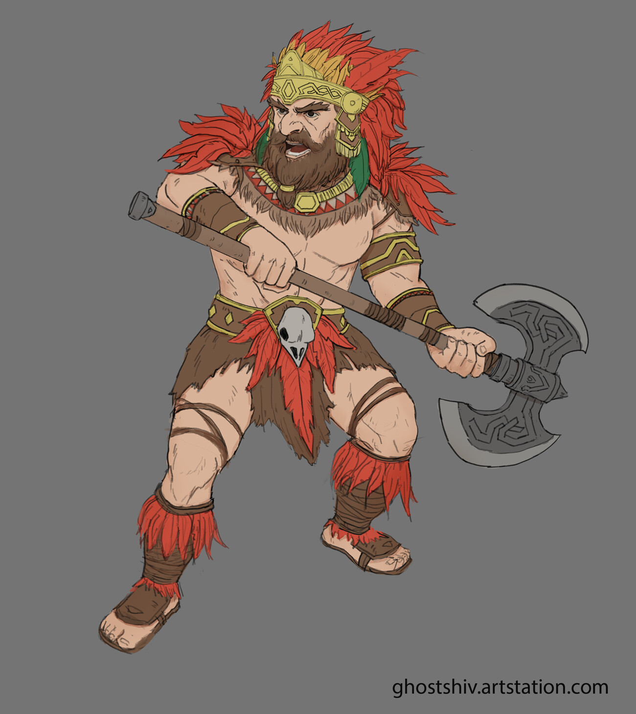ArtStation - Character Commission - Dwarf Barbarian Totem Warrior ...