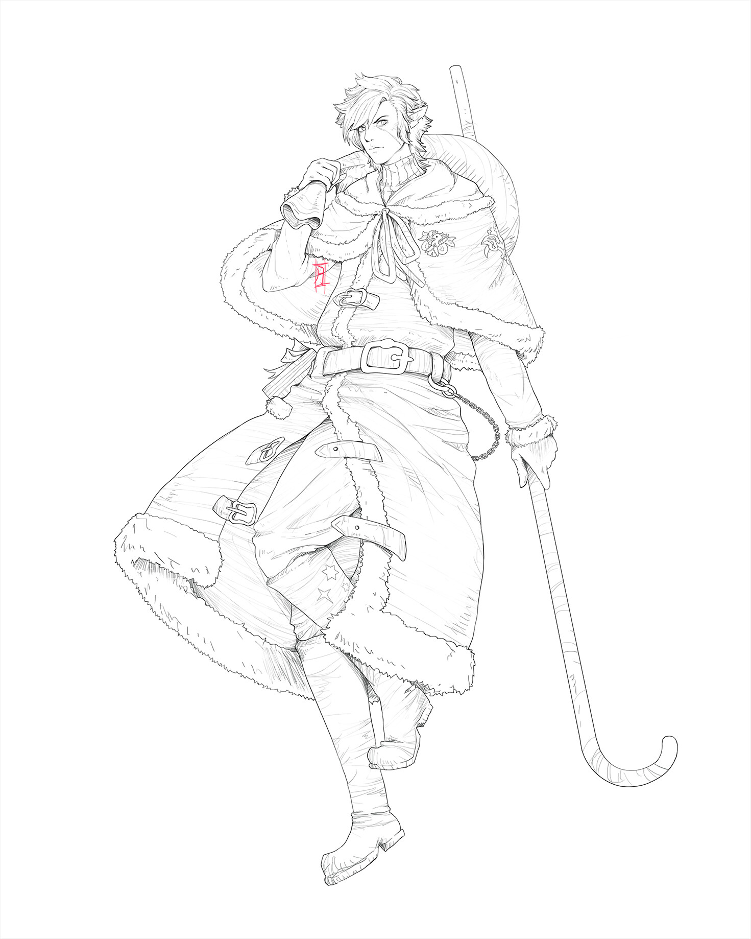 ArtStation - FFXIV fanart elezen Xmas line art