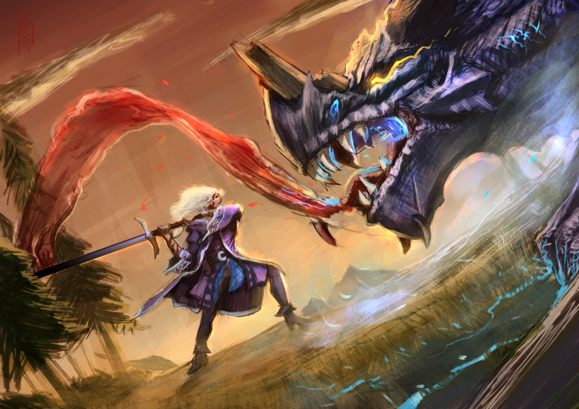 ArtStation - Blood Hunter vs Blue Dragon