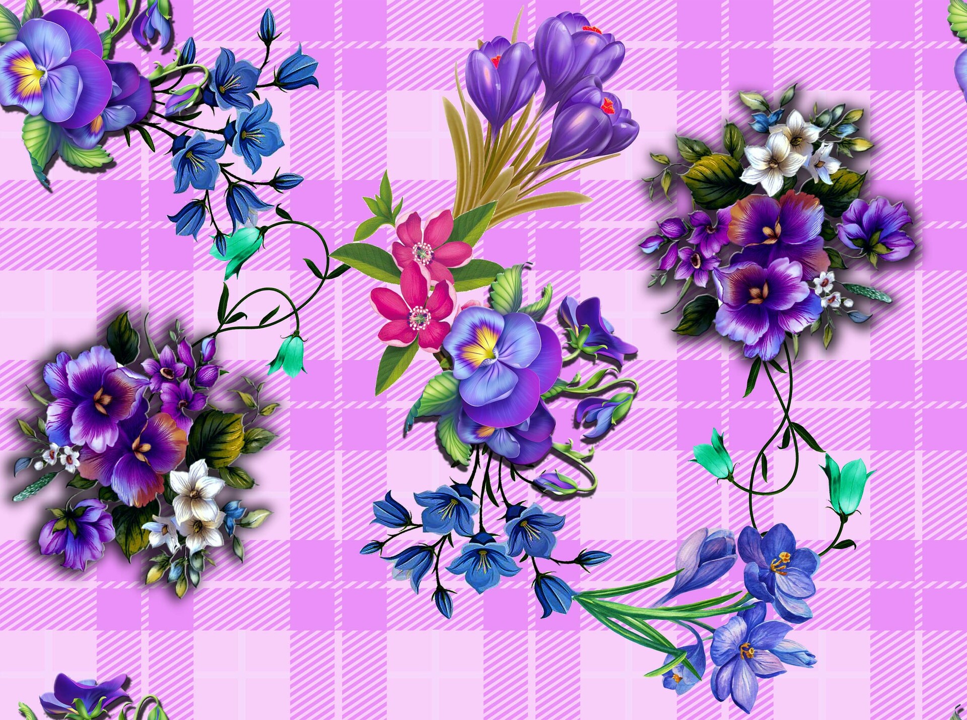 ArtStation - watercolor abstract digital flower and checks pattern