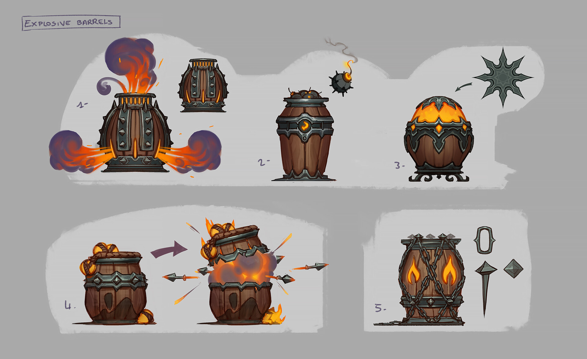 ArtStation - Fantasy props - explosive trapped barrels