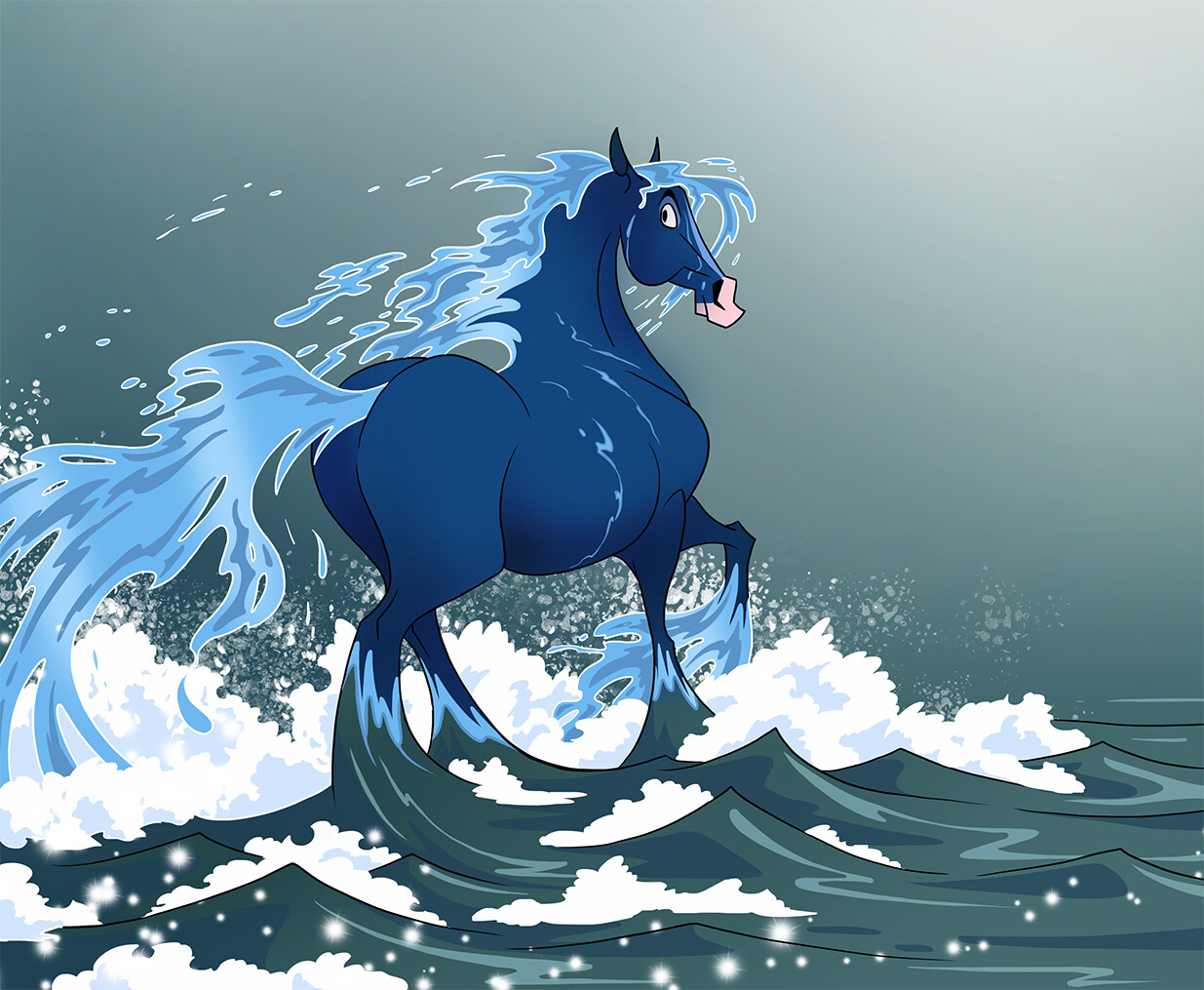 how to draw a water horse