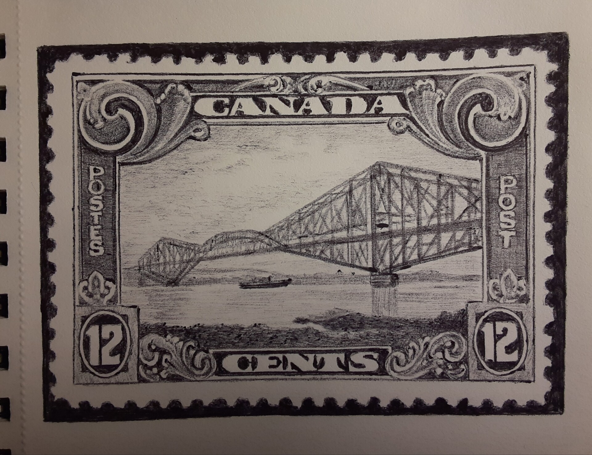 ArtStation - Ballpoint pen rendering of a Canadian stamp
