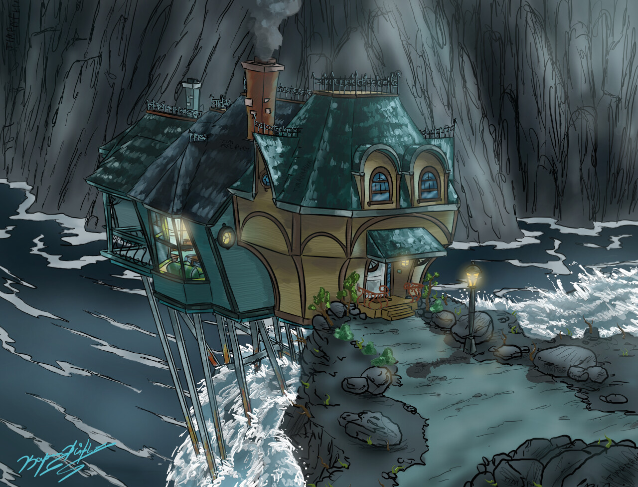 ArtStation - The waterfall house
