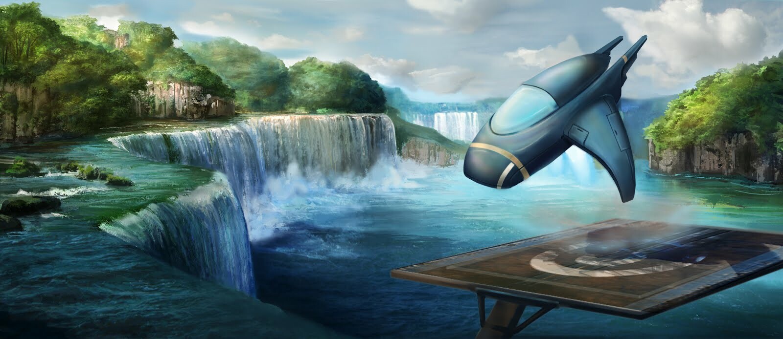 ArtStation - Waterfall landing concept