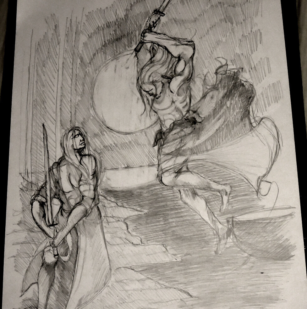 ArtStation - Legend of Musashi, last duel,,pencil only