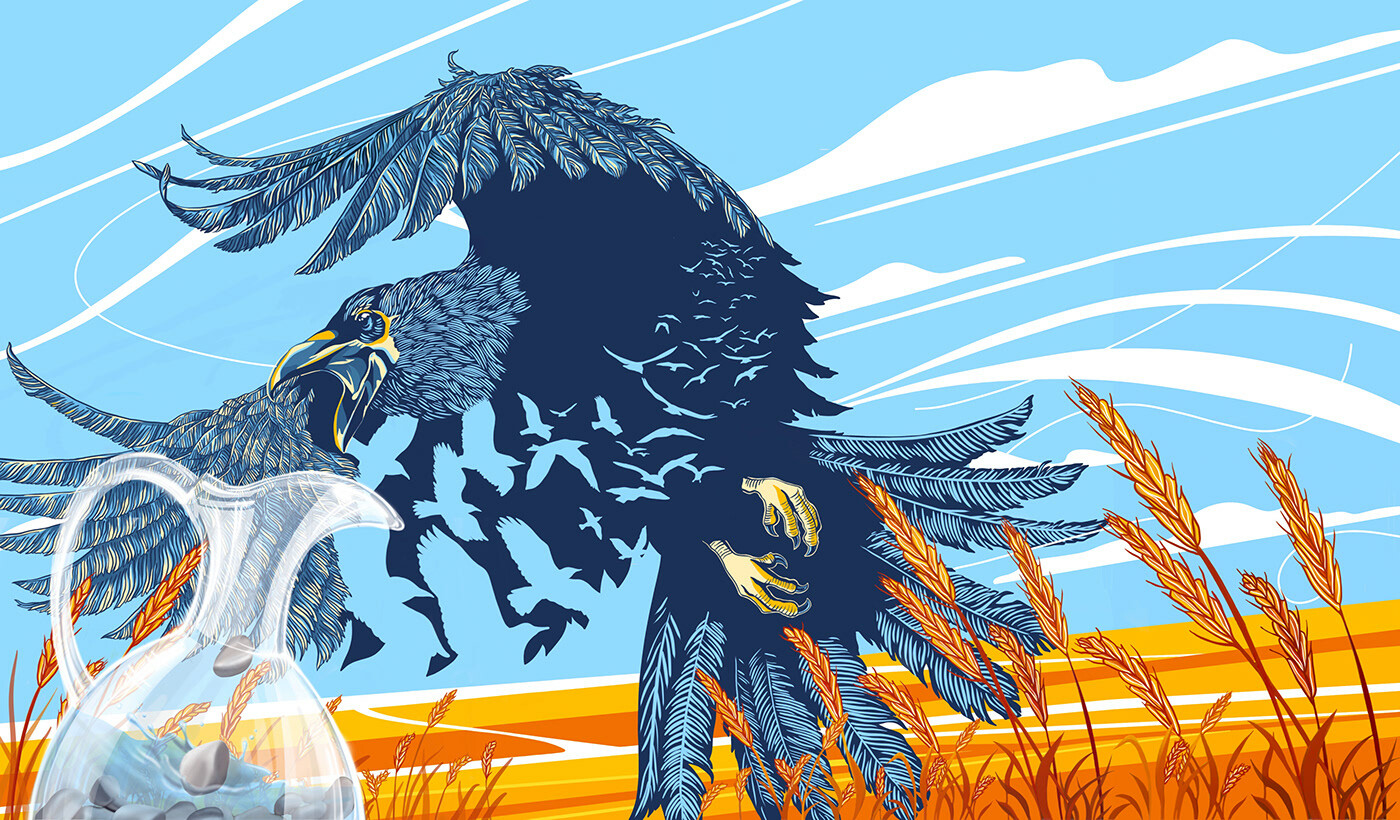 ArtStation - Illustration for Aesop’s fable “The Crow and the Pitcher”