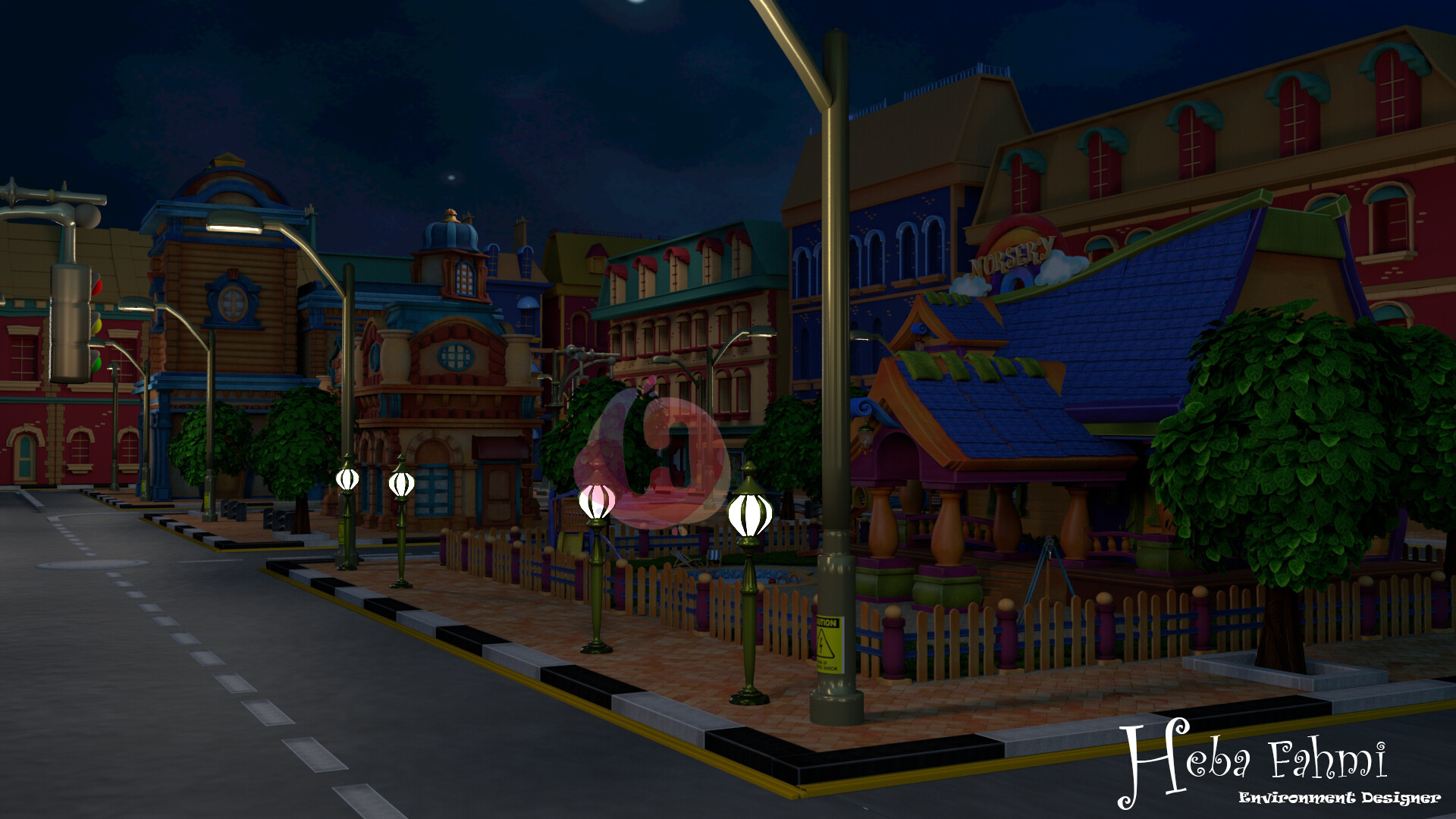 ArtStation - 3D EXTERIOR STREET,NIGHT LIGHT MODE.