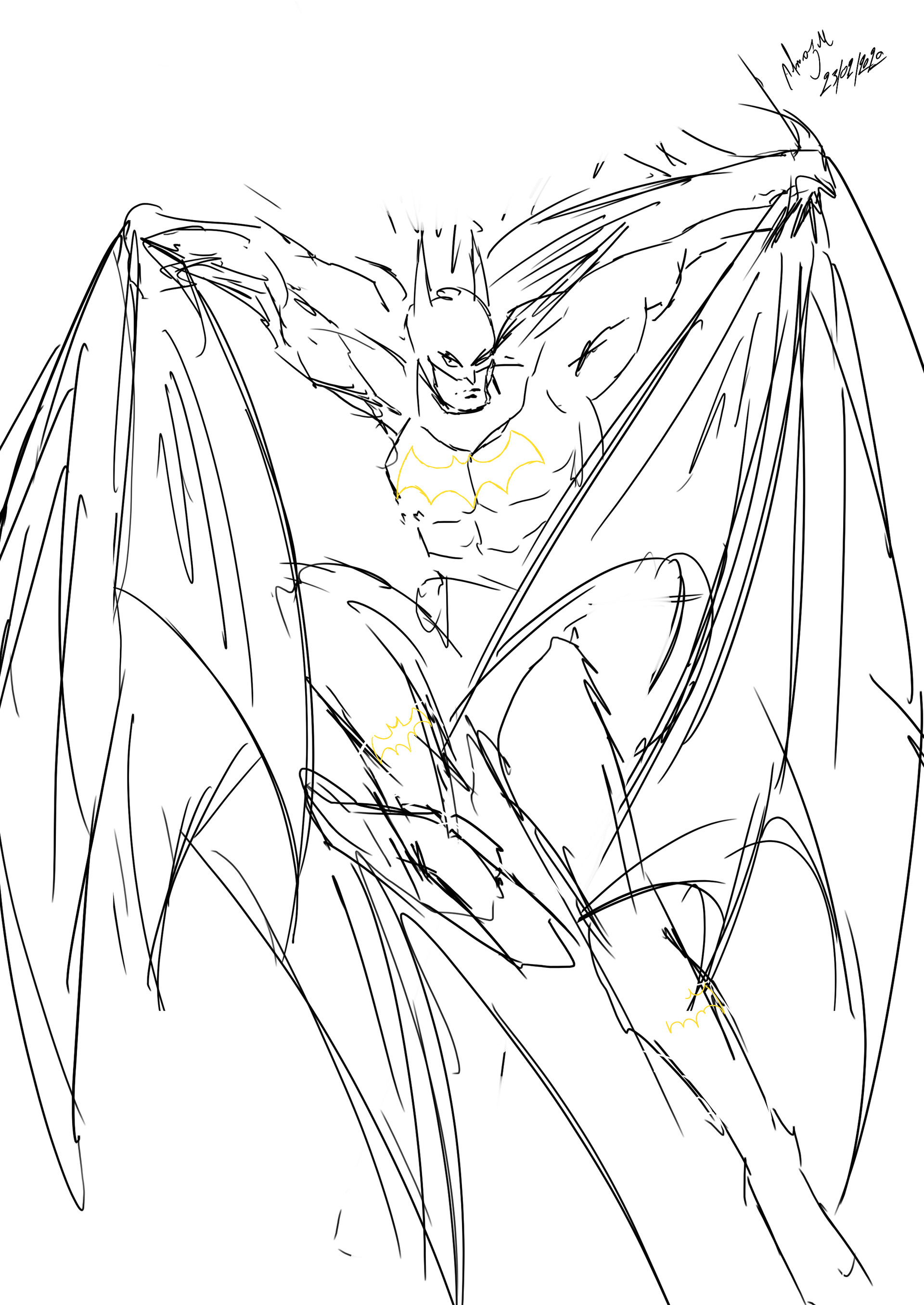 how to draw batman gliding