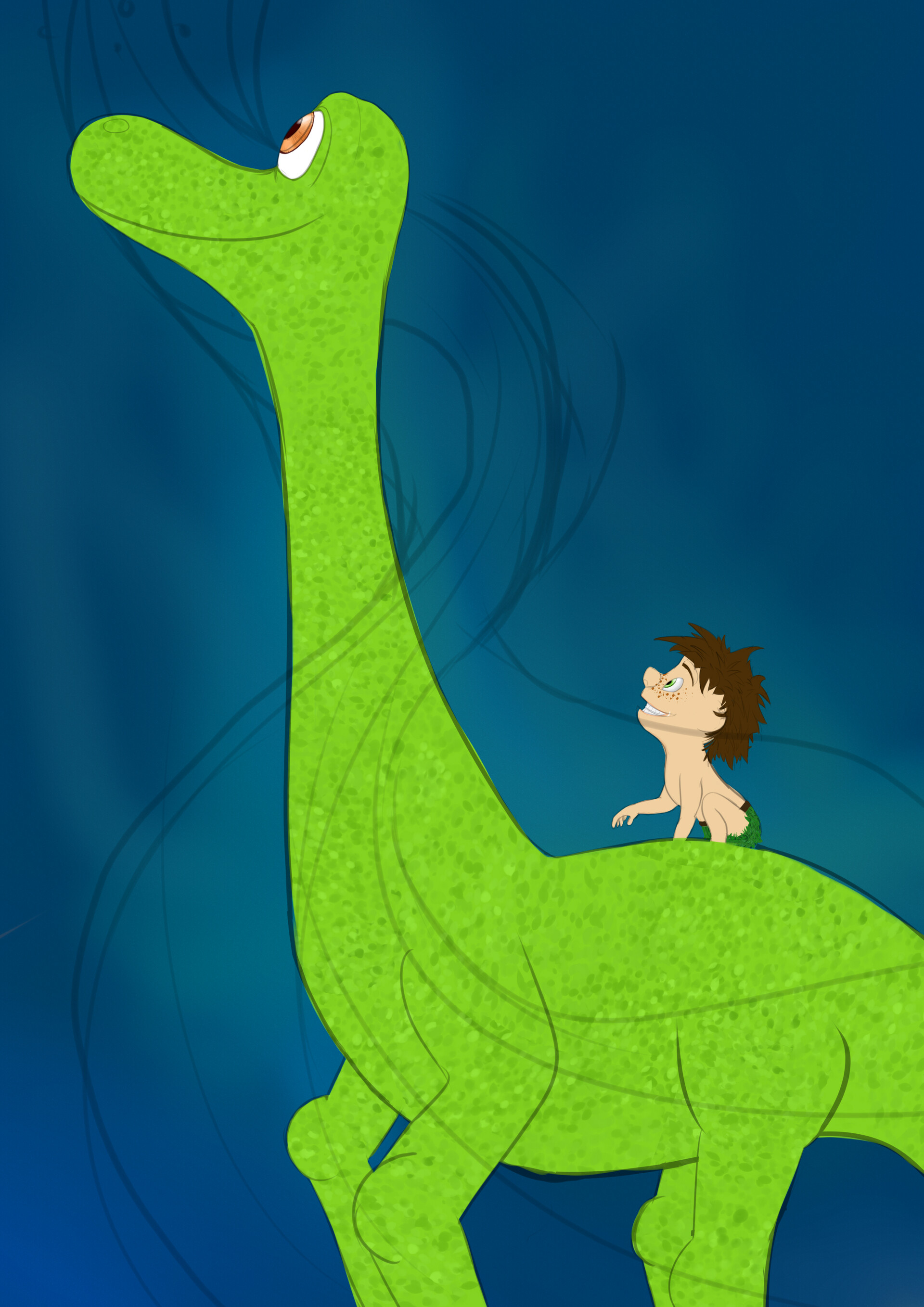 Romain Giner - Arlo, the Good Dinosaur, surrounded by fireflies