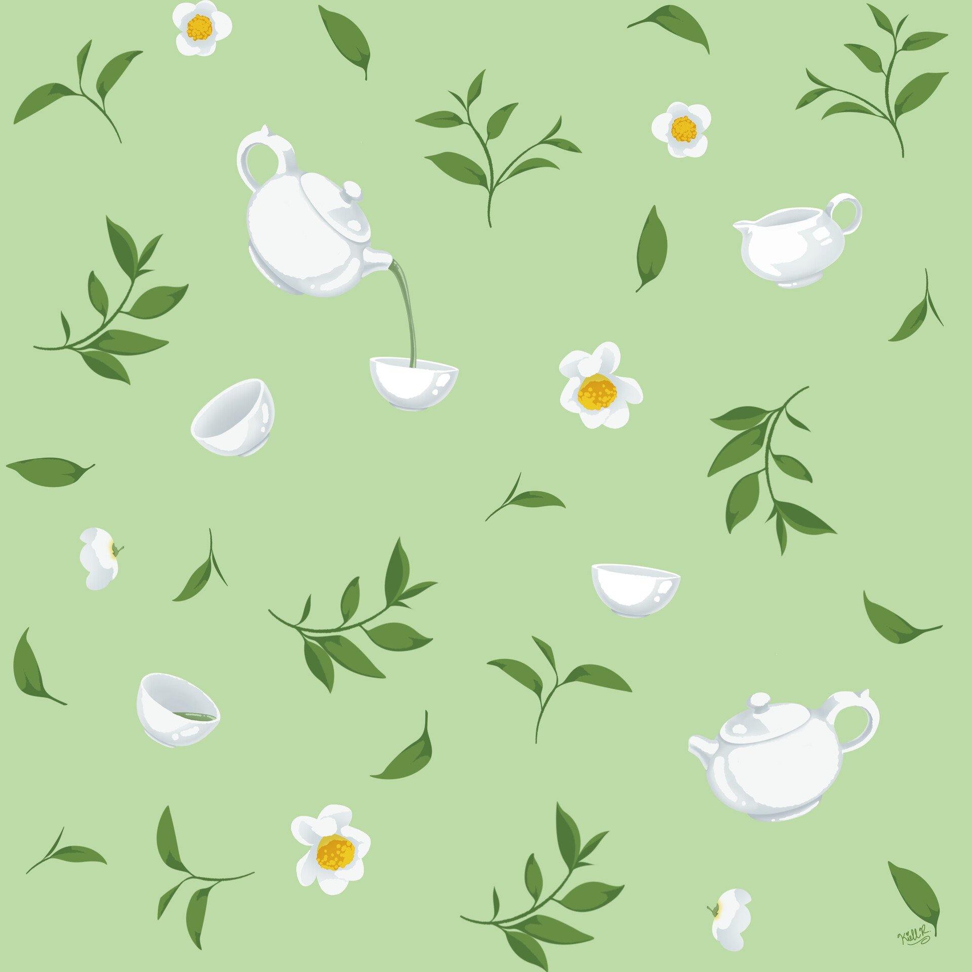 ArtStation - Green Tea Petals and Pots