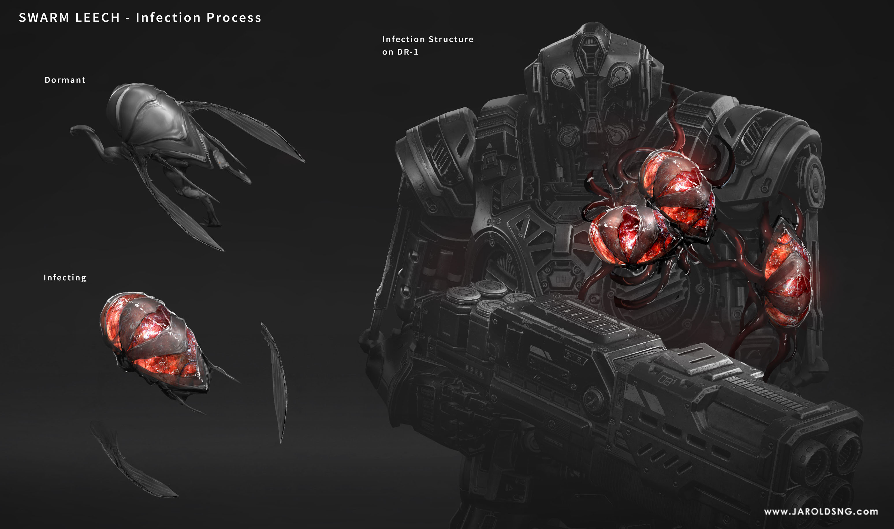 jarold Sng - GEARS: 5 - Infected Deebee and Swarm Leech Concept art