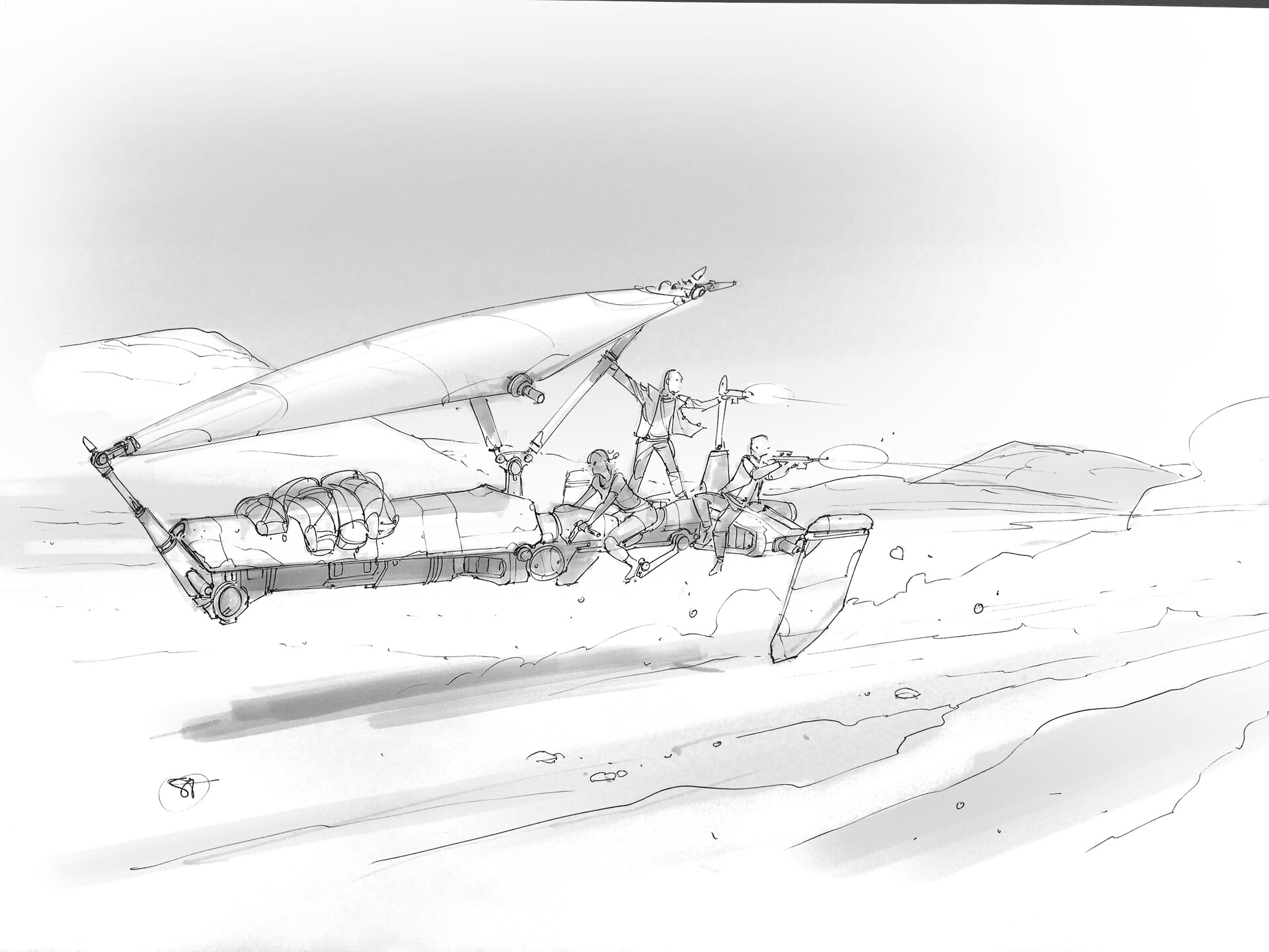 Stephen Tappin - Star Wars Ep 09 - Speeder Chase - from sketch to final art