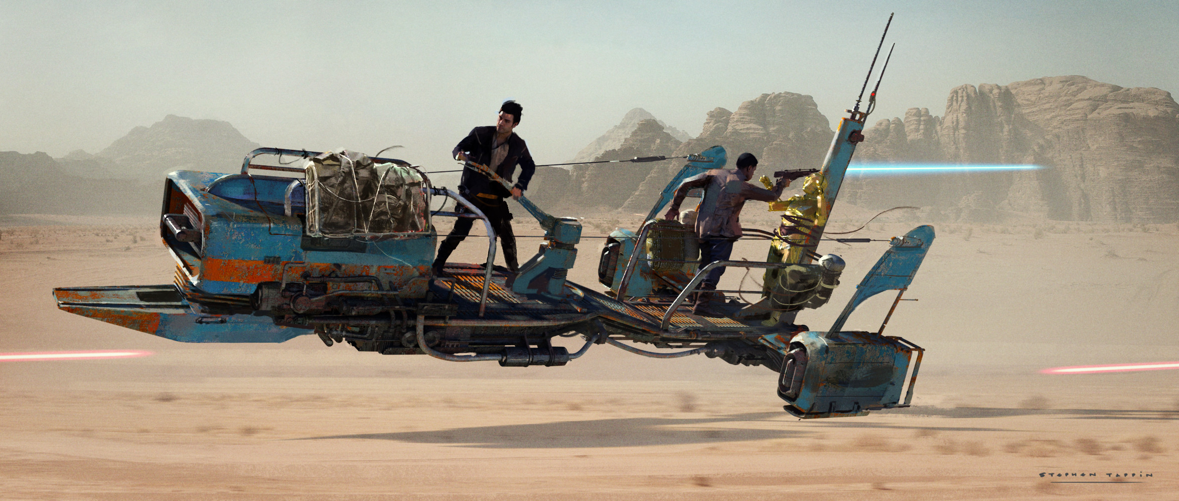 Stephen Tappin - Star Wars Ep 09 - Speeder Chase - from sketch to final art