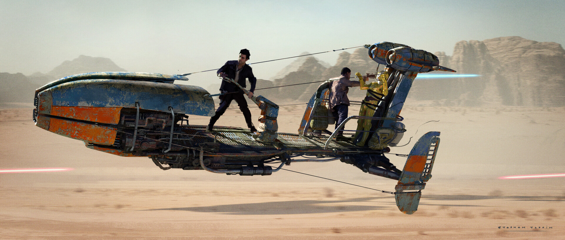 Stephen Tappin - Star Wars Ep 09 - Speeder Chase - from sketch to final art