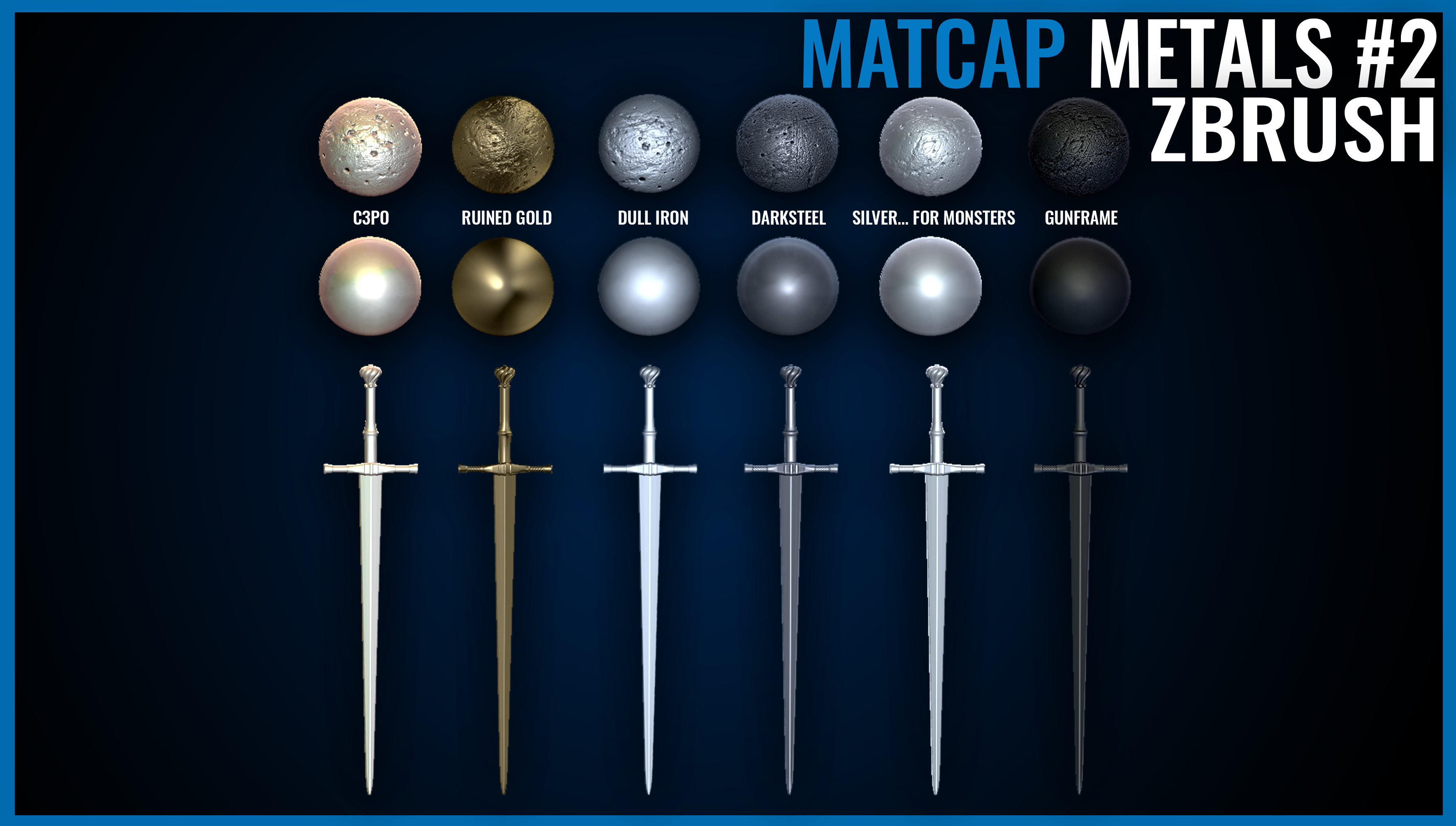 Kieran Russell - Metal Matcap Pack - Zbrush Matcaps 2
