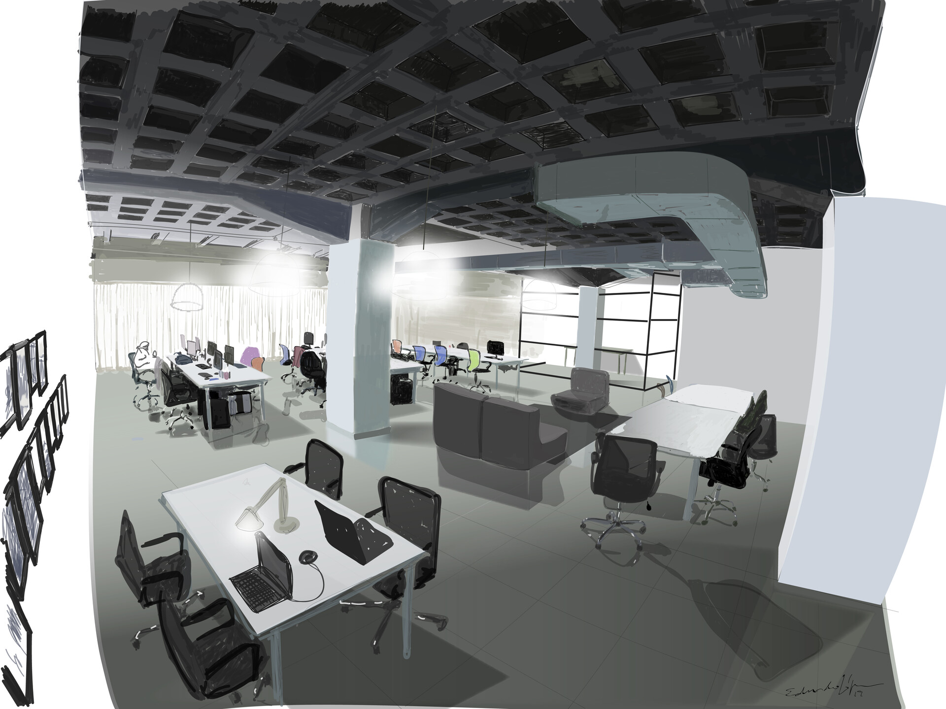 ArtStation - office perspective sketch