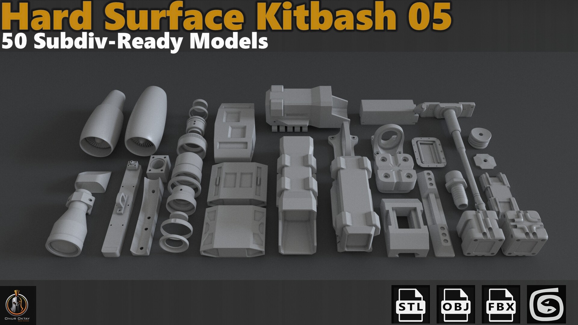 Onur Oktay - Hard Surface Sci-Fi Industrial KitBash Library 05 - SubDiv Ready