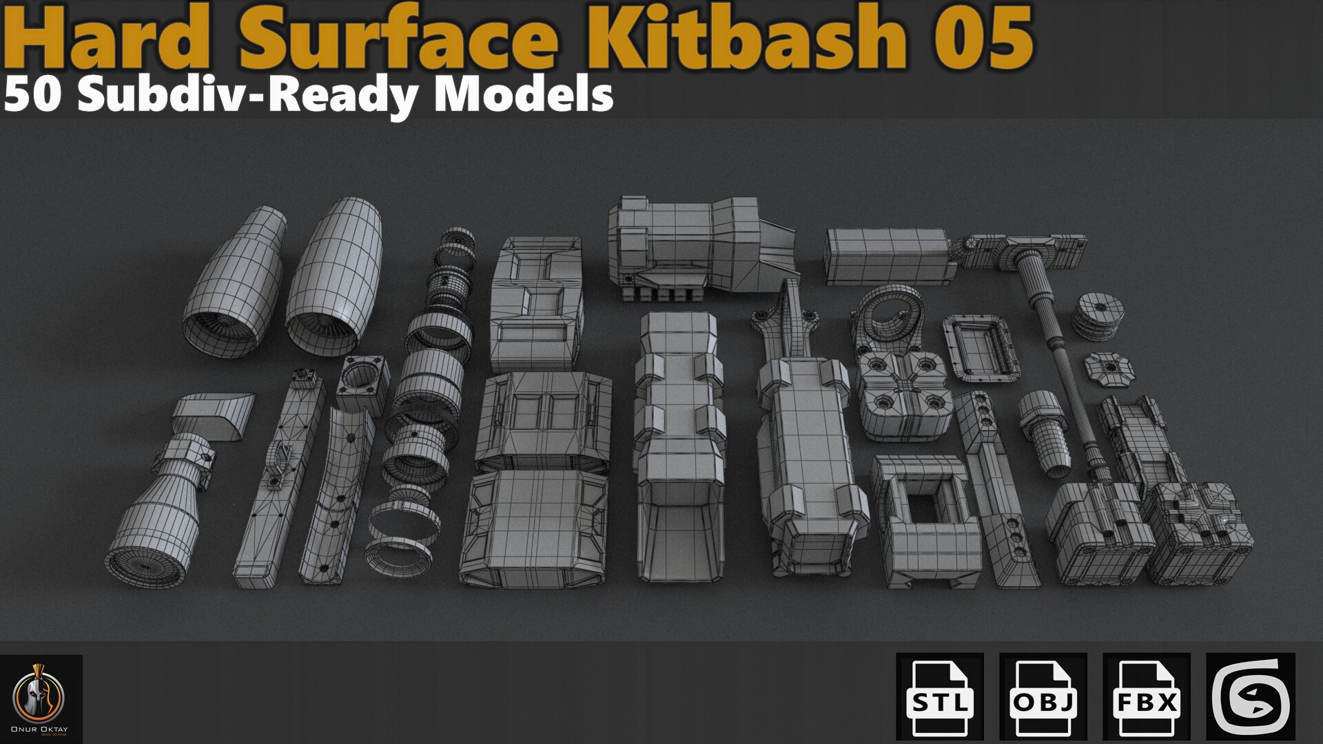 Onur Oktay - Hard Surface Sci-Fi Industrial KitBash Library 05 - SubDiv Ready