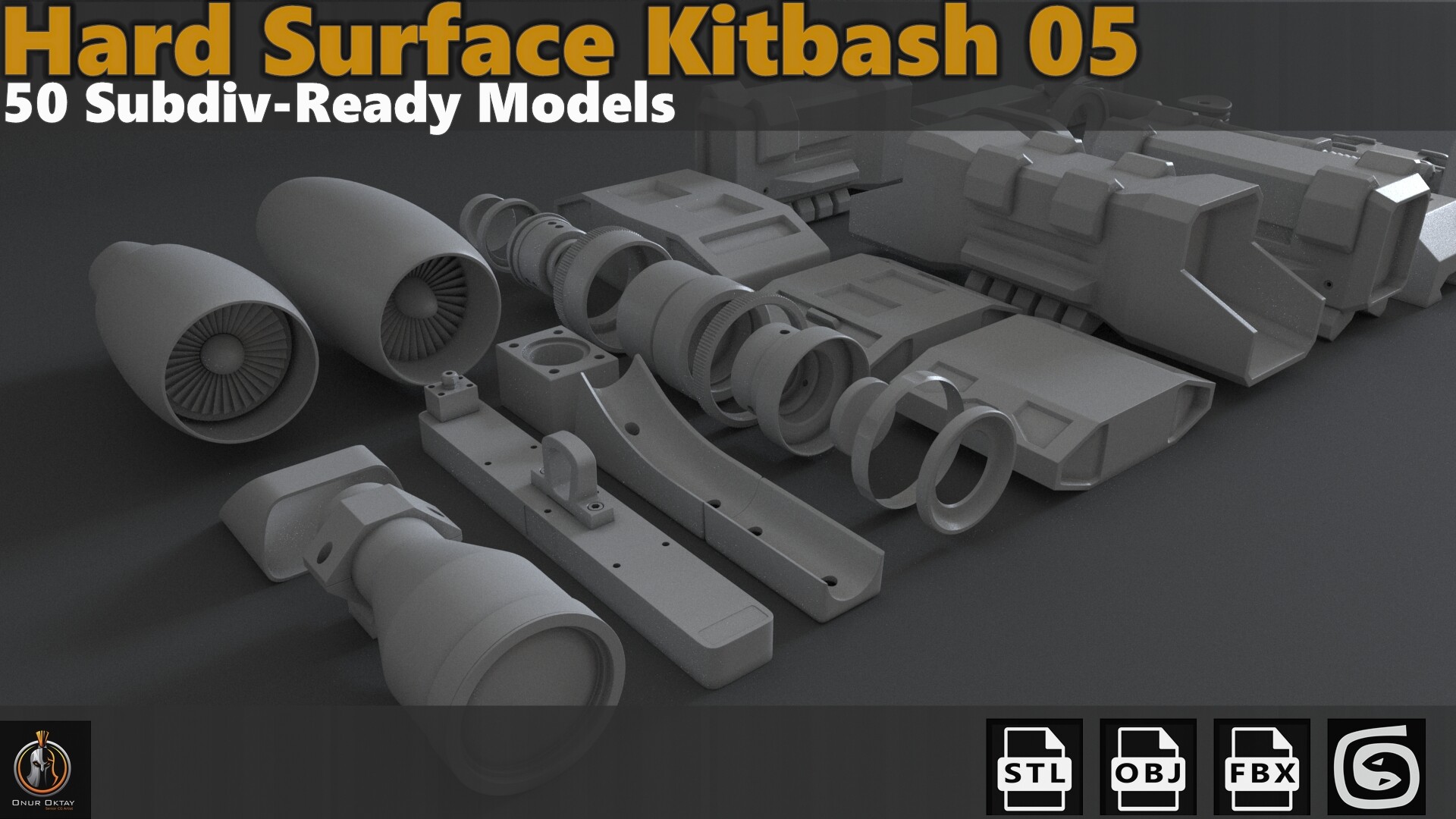 Onur Oktay - Hard Surface Sci-Fi Industrial KitBash Library 05 - SubDiv Ready