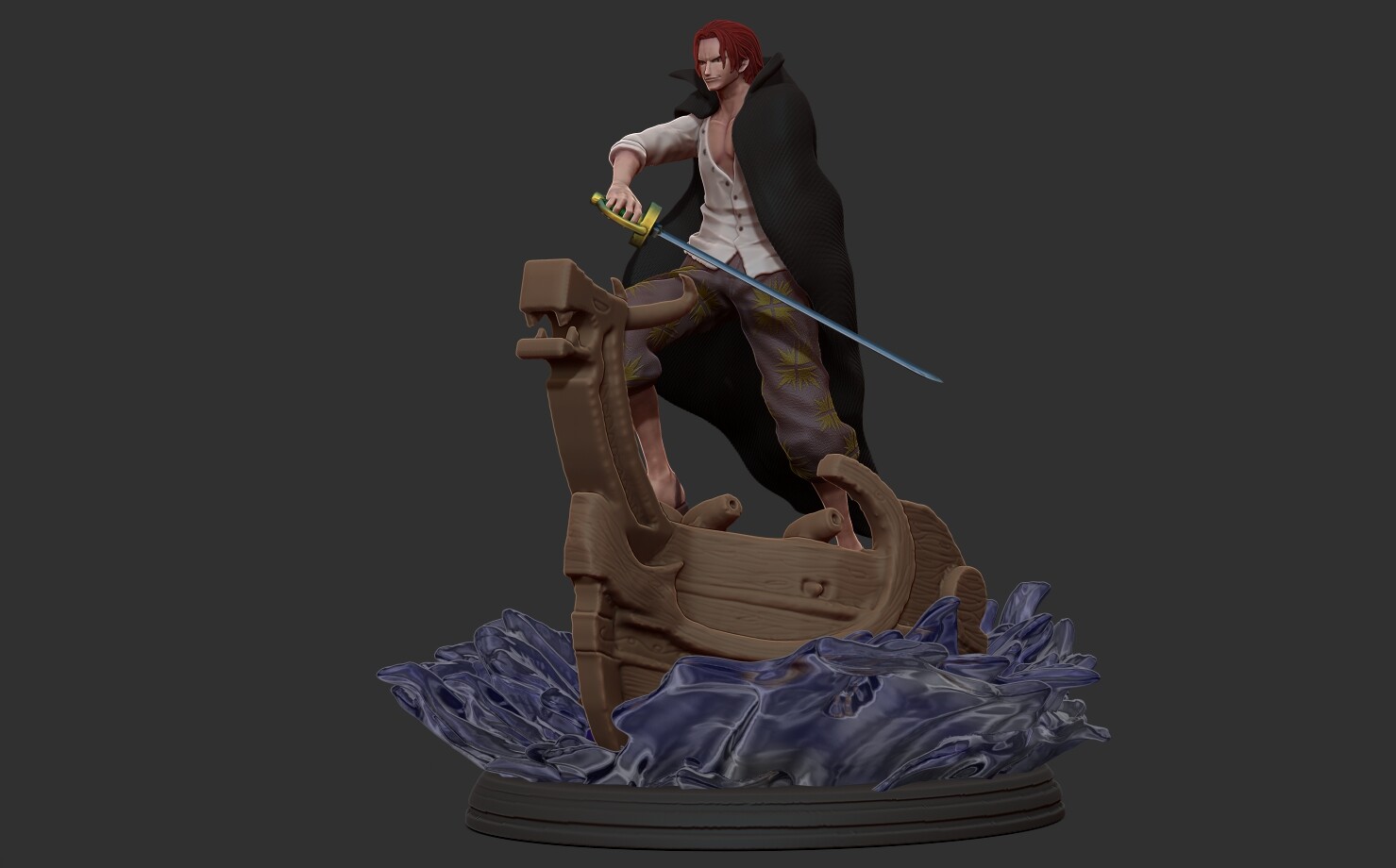 pascal gattringer - red hair shanks - one piece - 3d print statue
