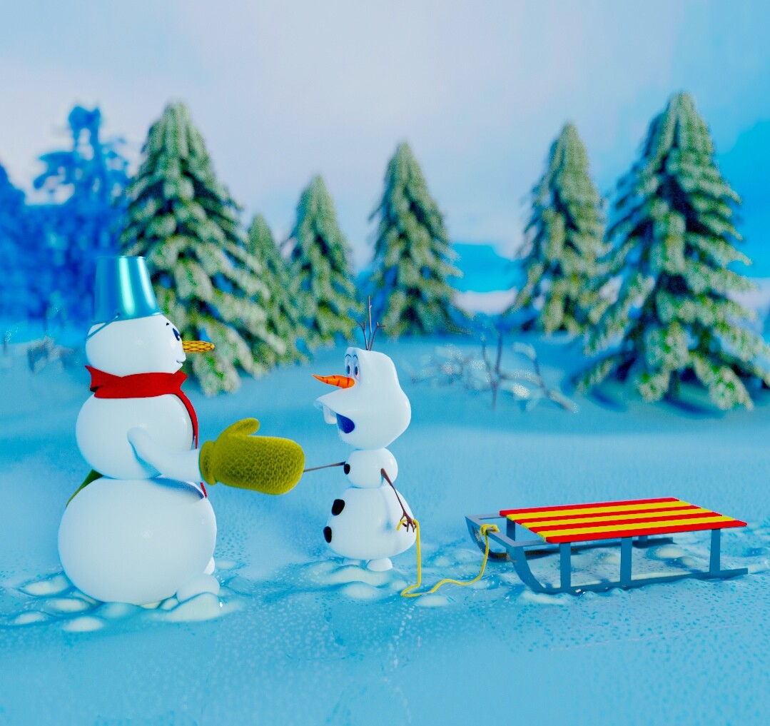 ArtStation - Soviet snowman met in the forest with Disney's Olaf