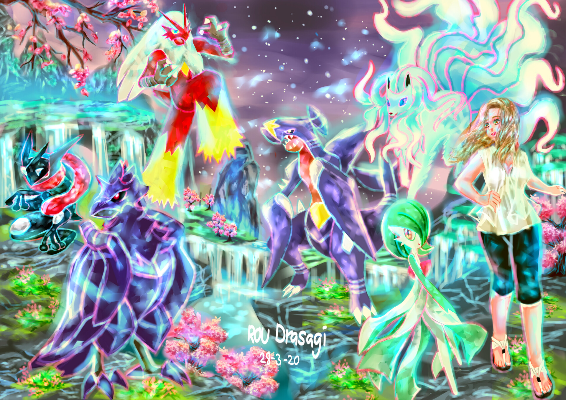 ArtStation - commission - pokemon at waterfall