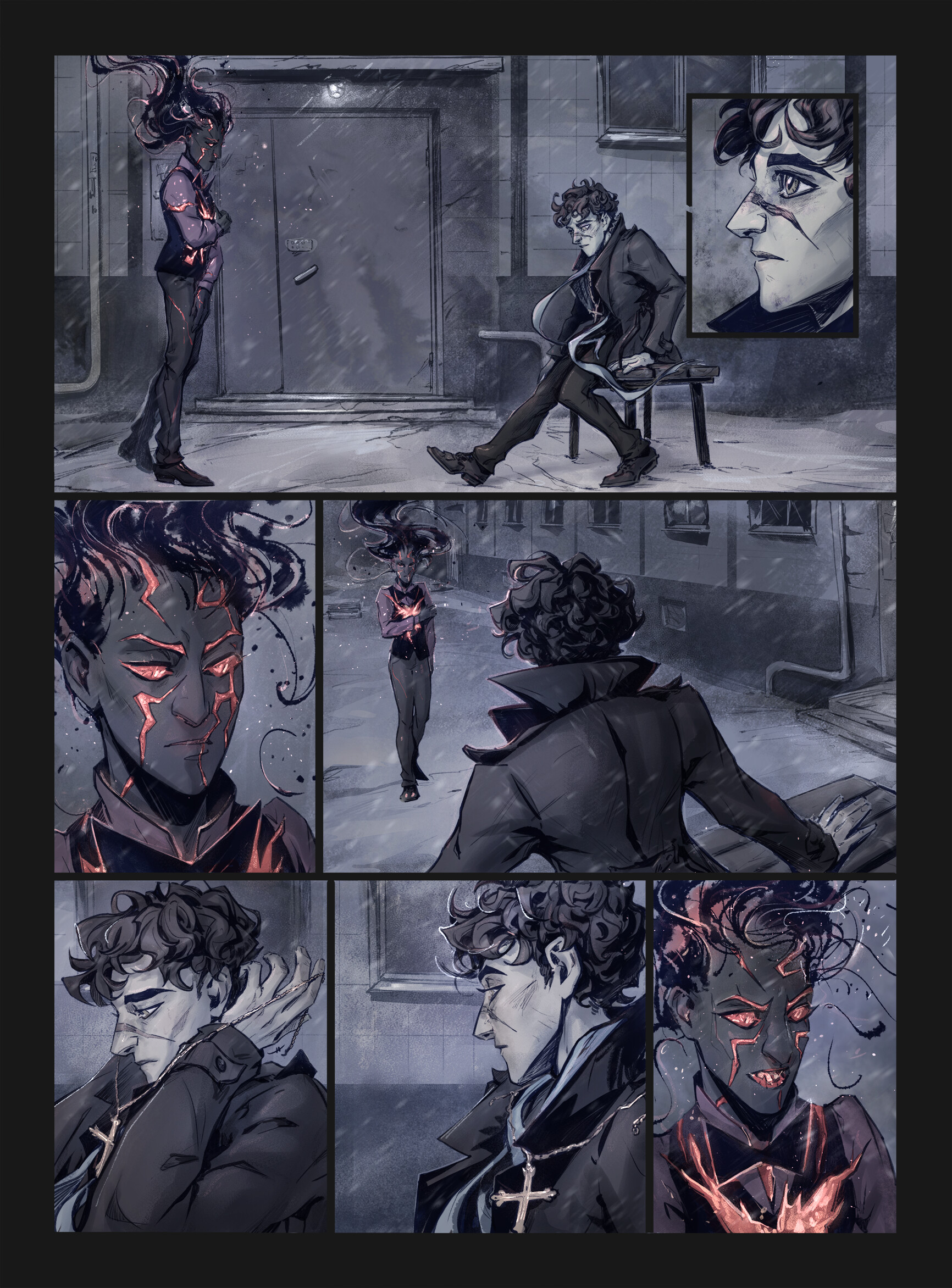 ArtStation - Page of my comic "Falling" (line+color)