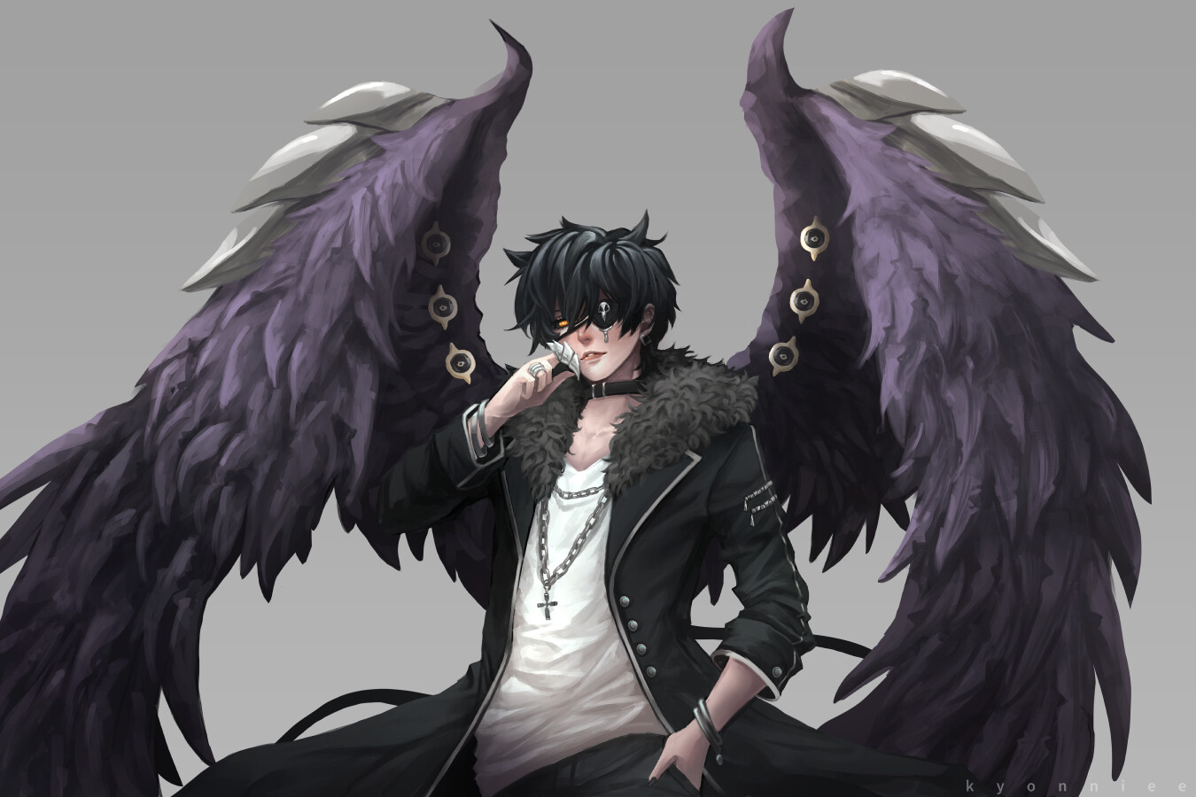 Anime Male Angel With Black Wings