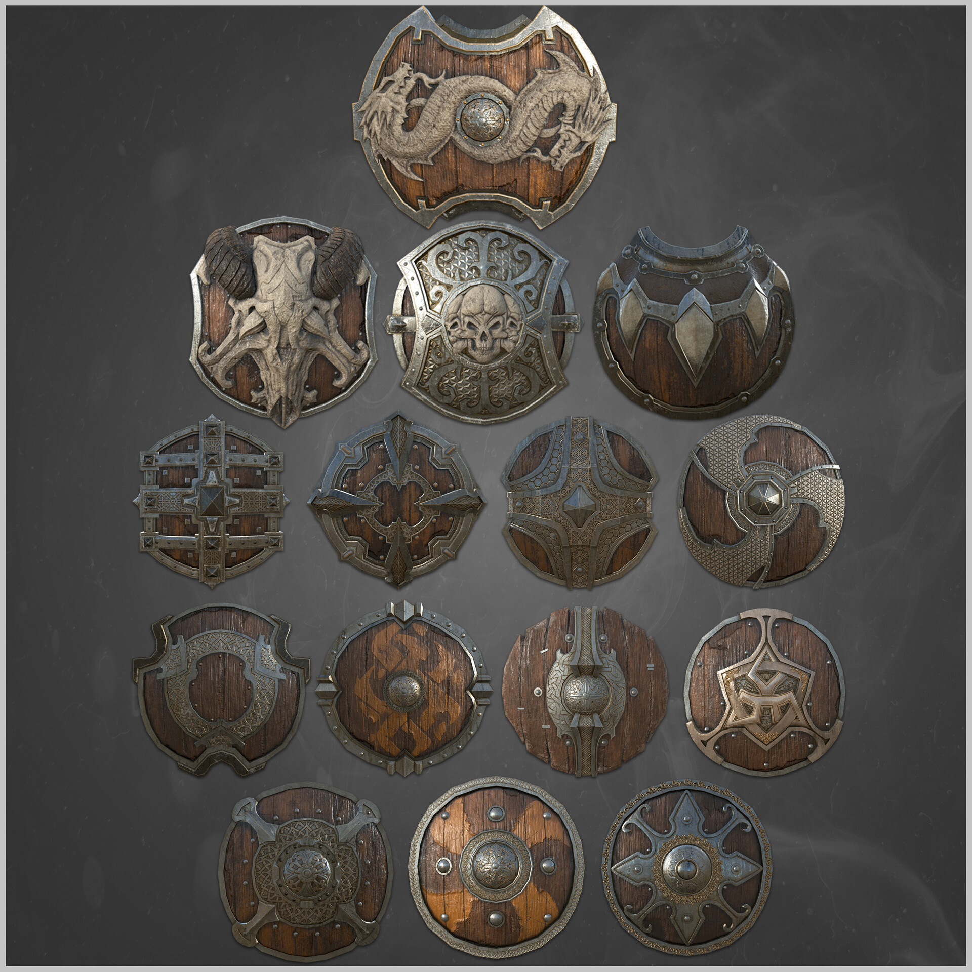 G_Pouraskar - 15 low poly ancient sheild + 4k PBR texture and material ...