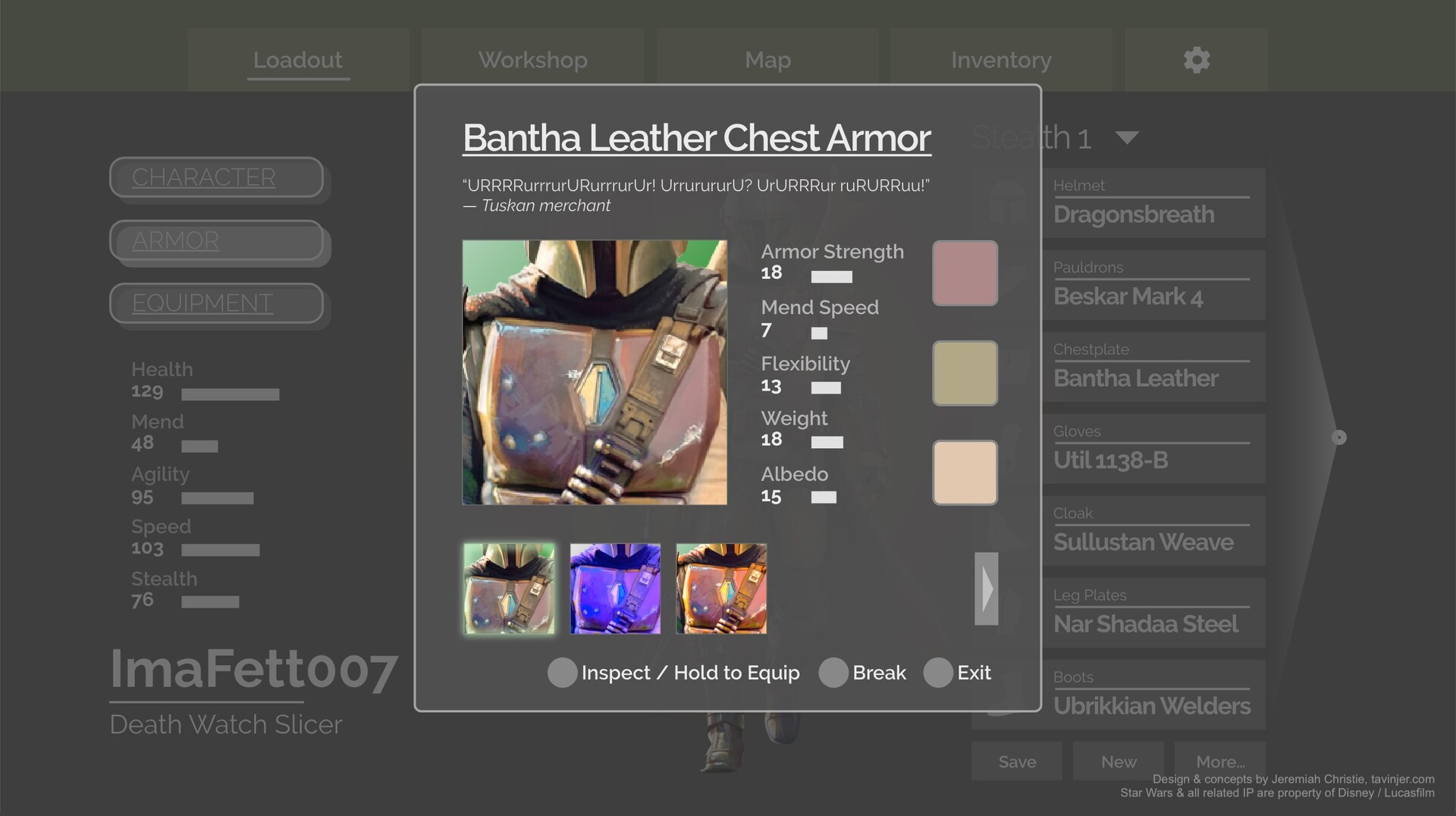 Jeremiah Christie - Mandalorian RPG UI Concept