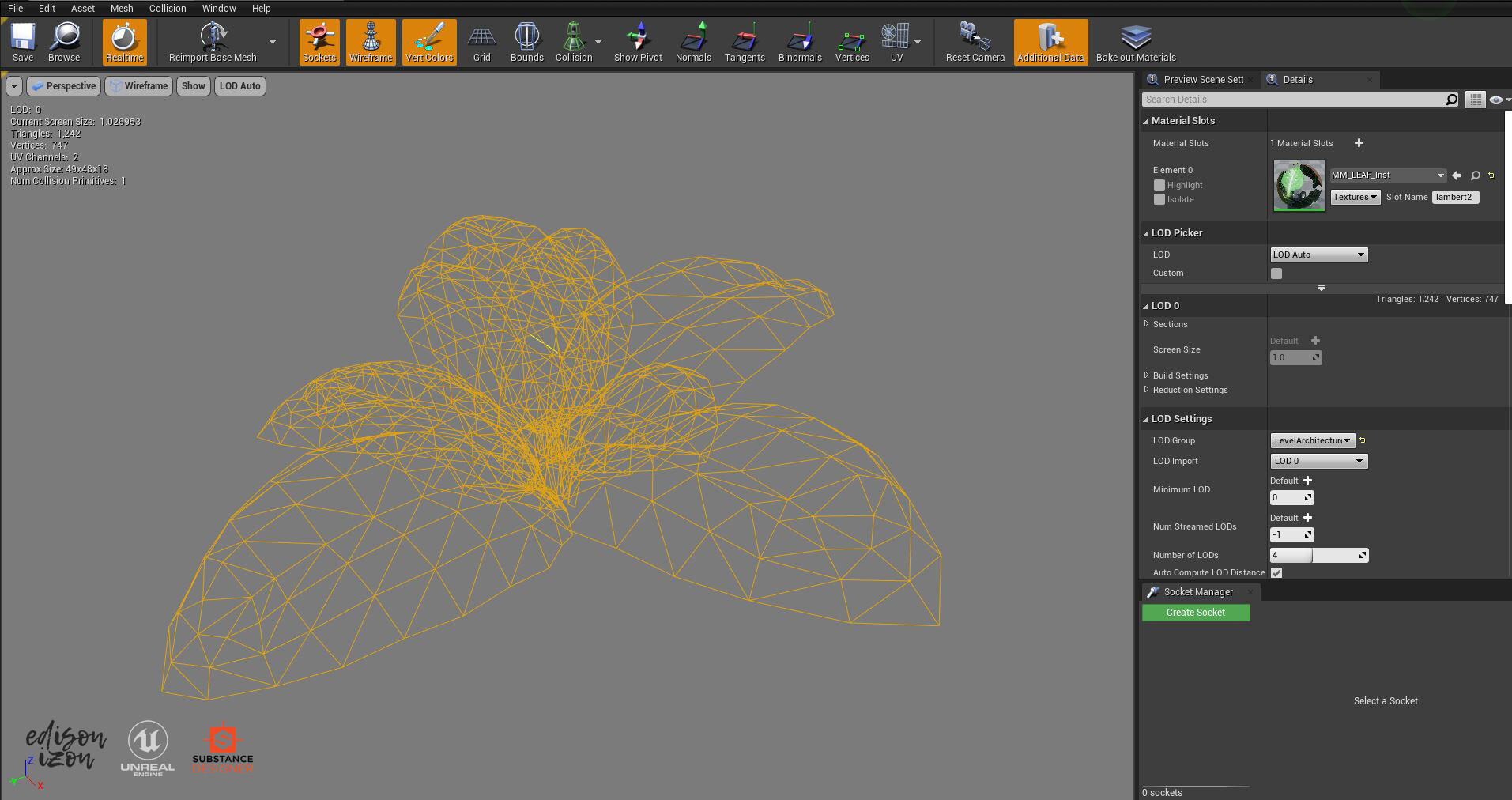 Edison - Procedural Leaf Texture To Unreal Engine Material Workflow Study.