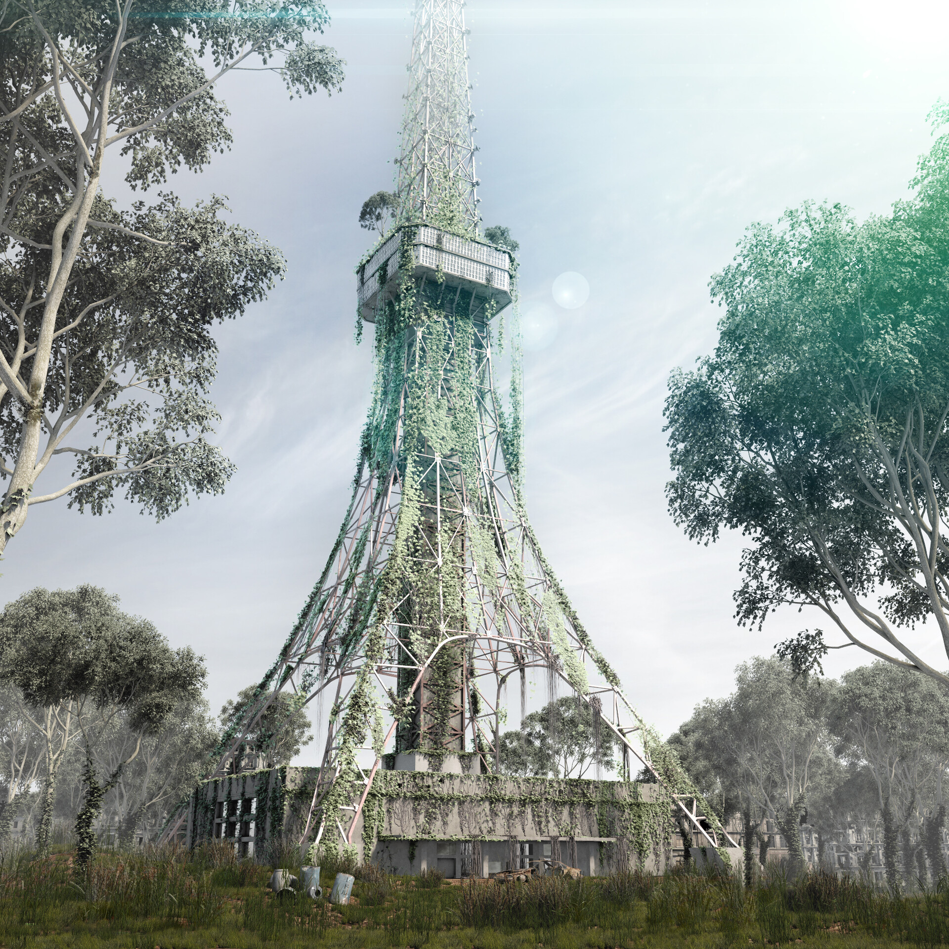 ArtStation - Post-apocalyptic Tokyo Tower ( Covid - 20 )