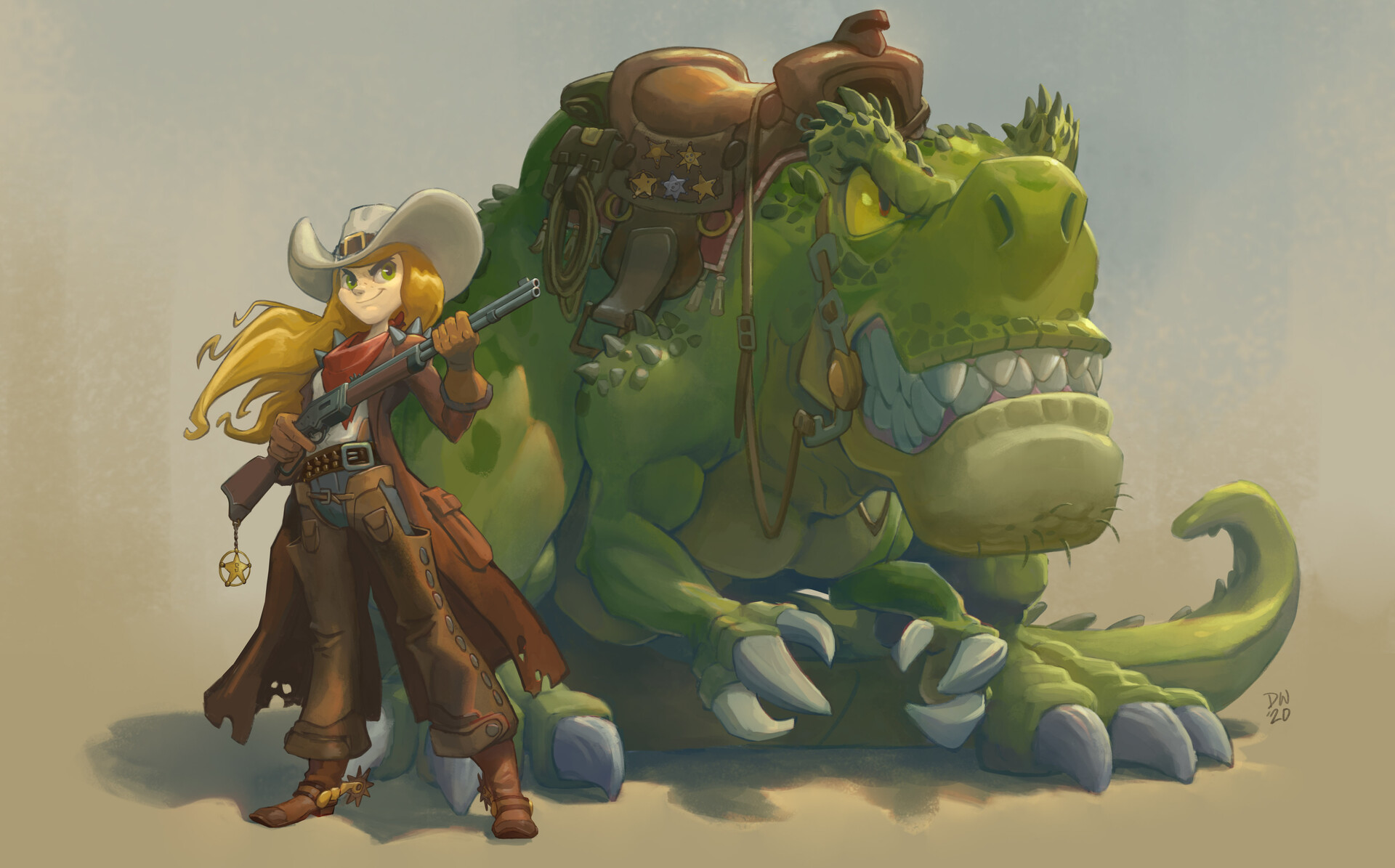ArtStation - A cowgirl and her t-rex
