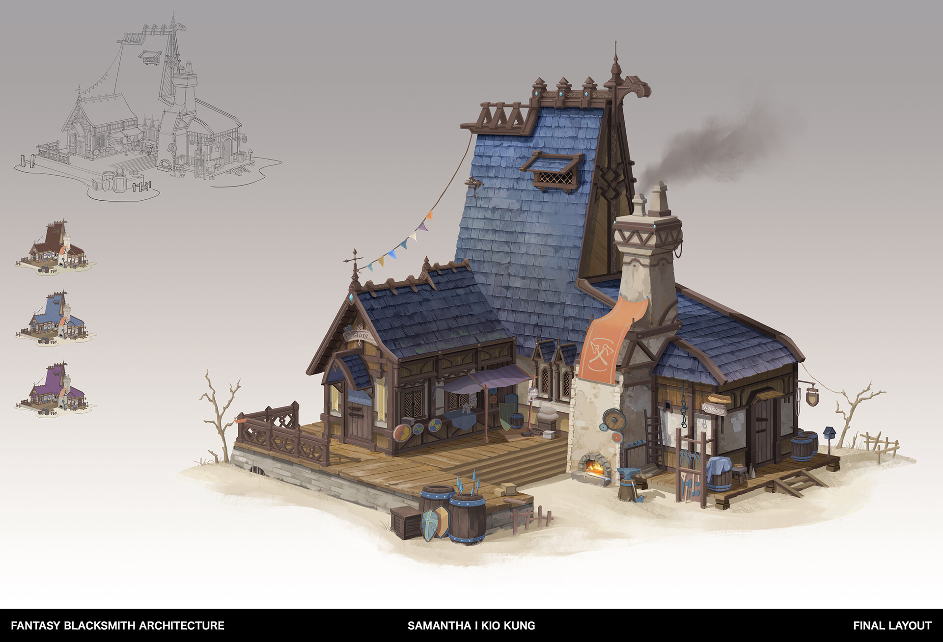ArtStation - Fantasy Blacksmith Architecture, Samantha Kung
