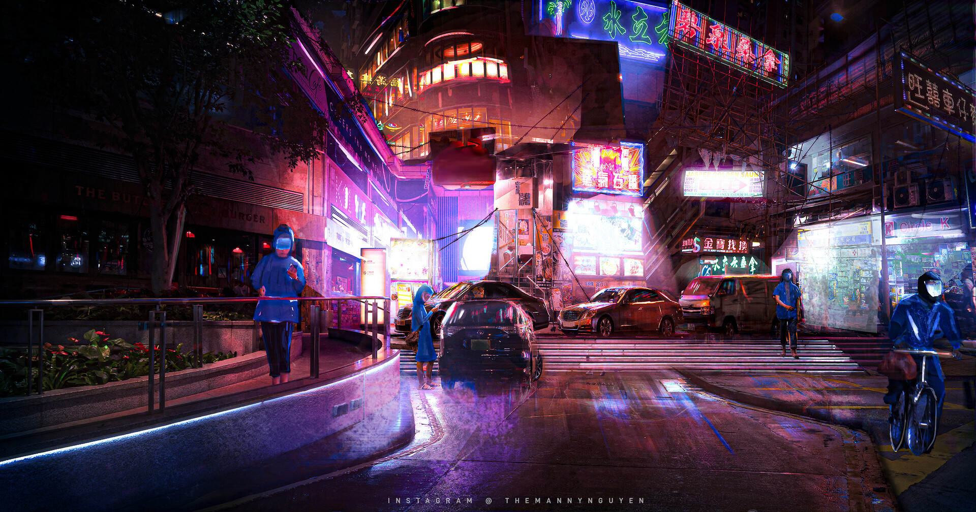 Emmanuel Nguyen - "Serendity in Cyberpunk" - A Cyberpunk Street Corner