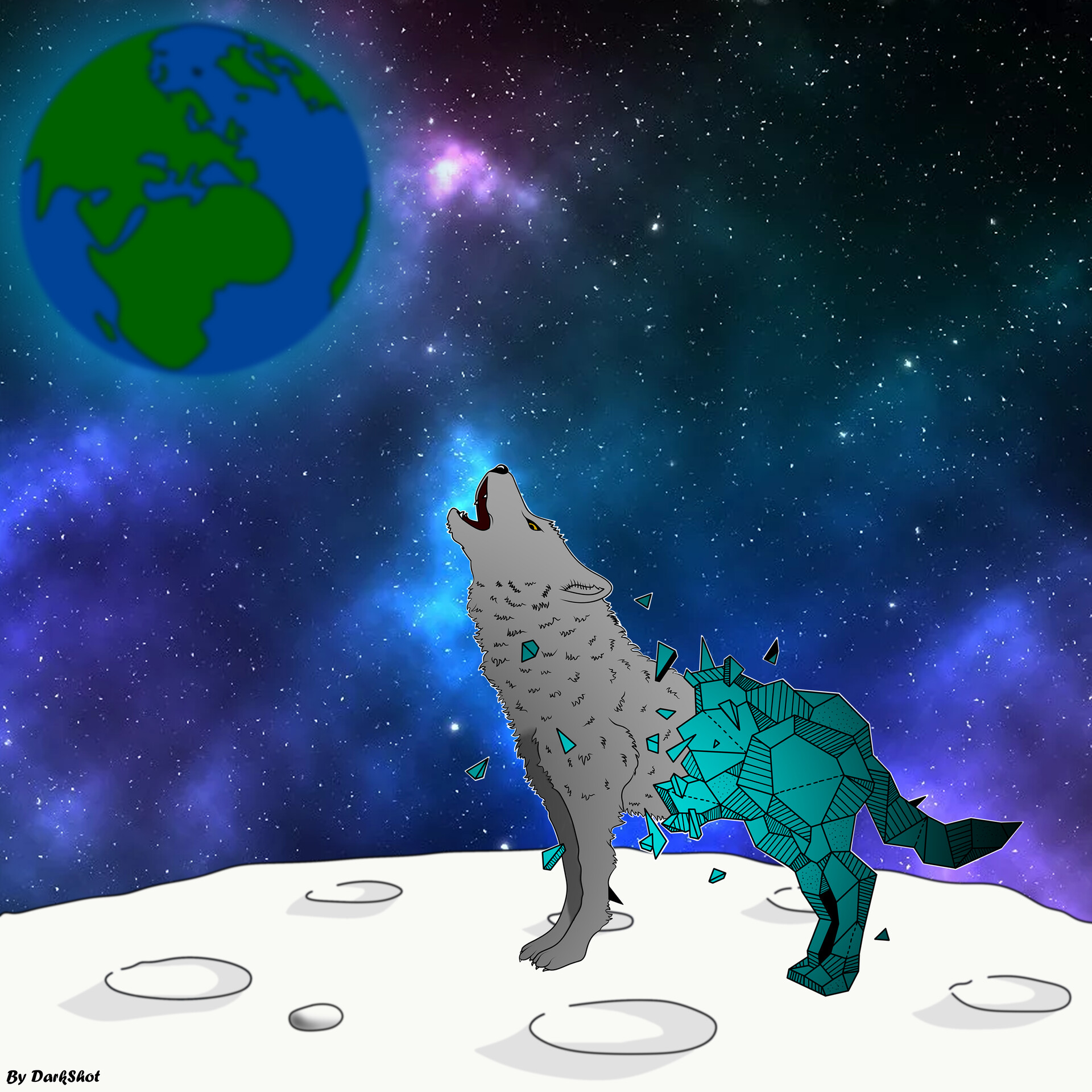 ArtStation - Wolf On The Moon Art