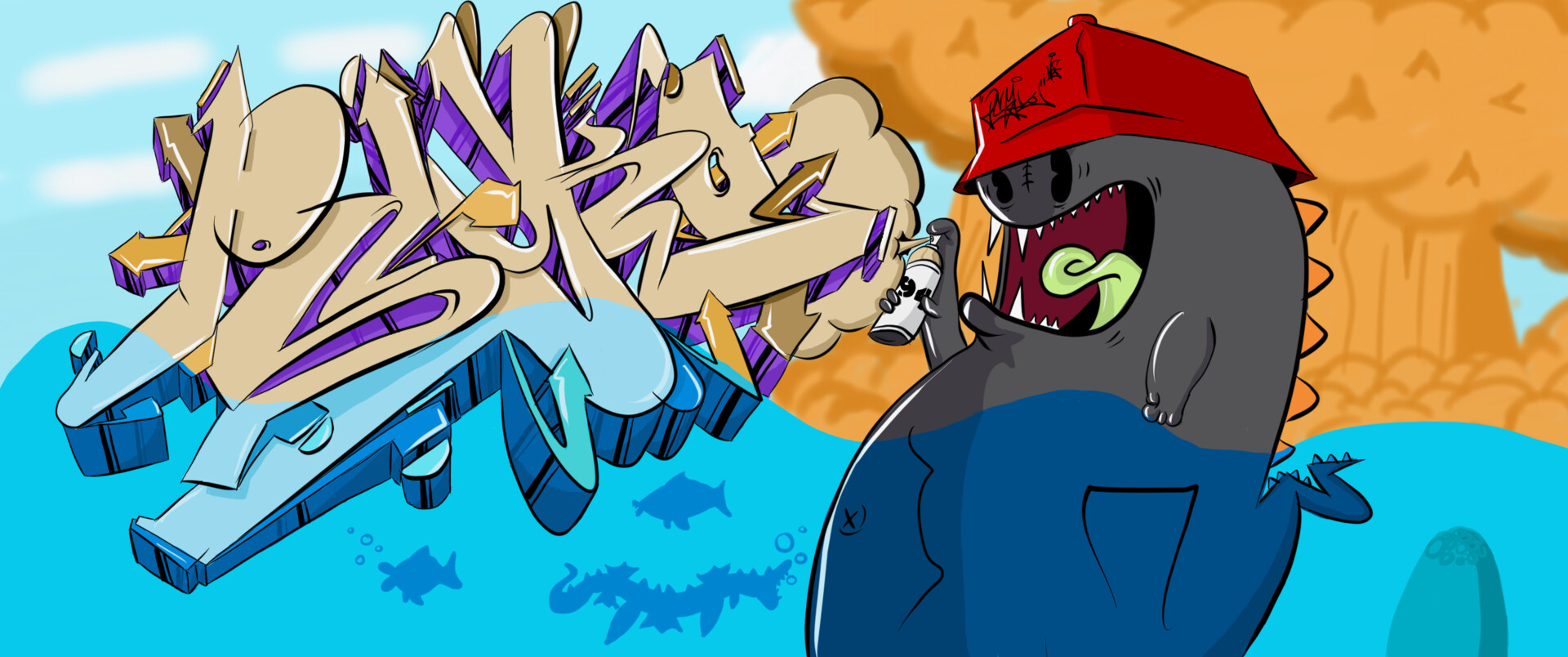 ArtStation - Graffiti under water godzilla