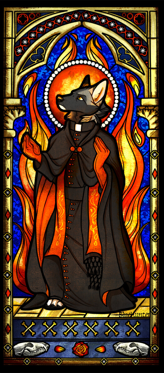 Blue Hunter - Digital stained glass window - Cloak and dagger