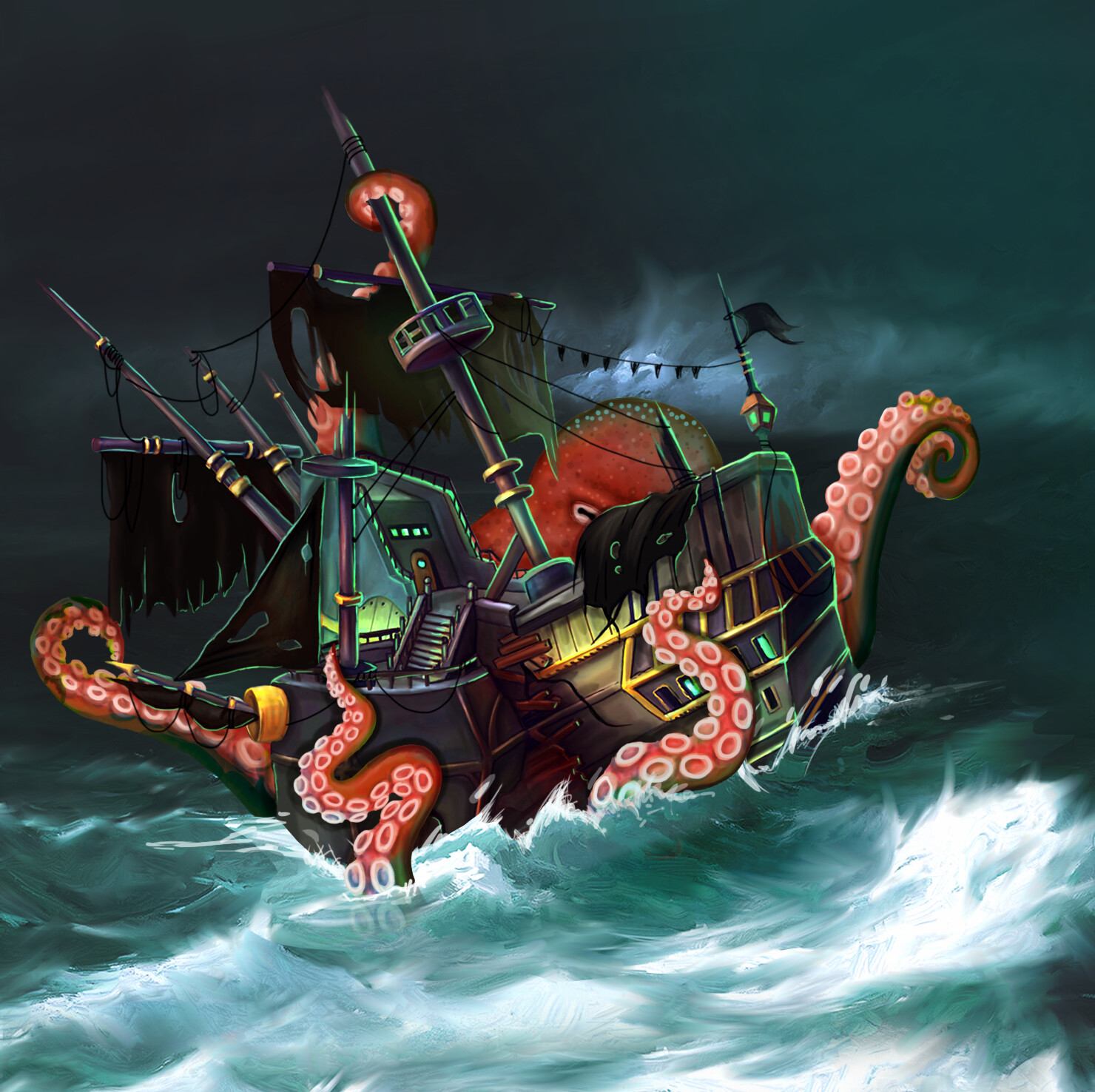 Octopus Shipwreck Drawing