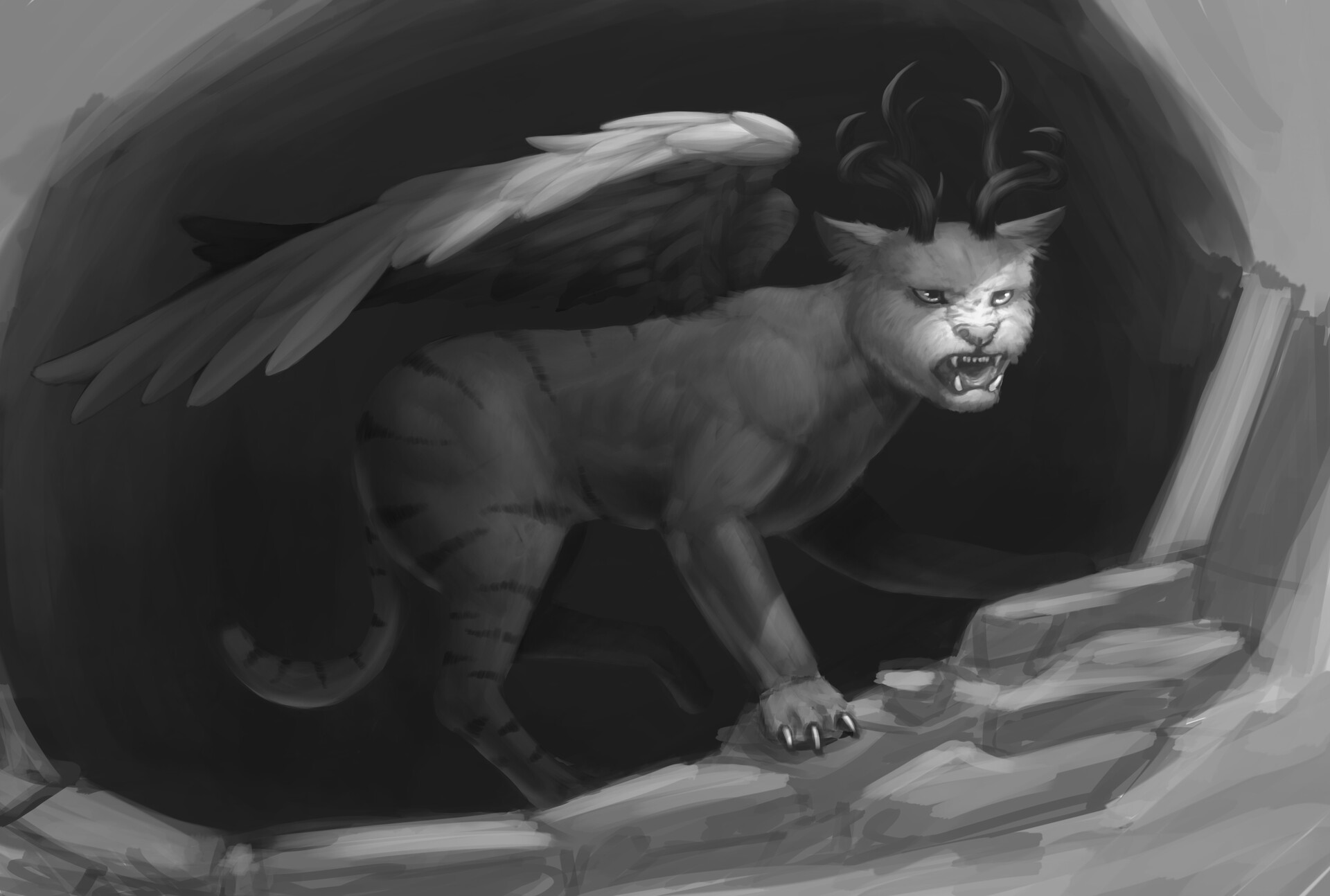 ArtStation - winged cat with antlers