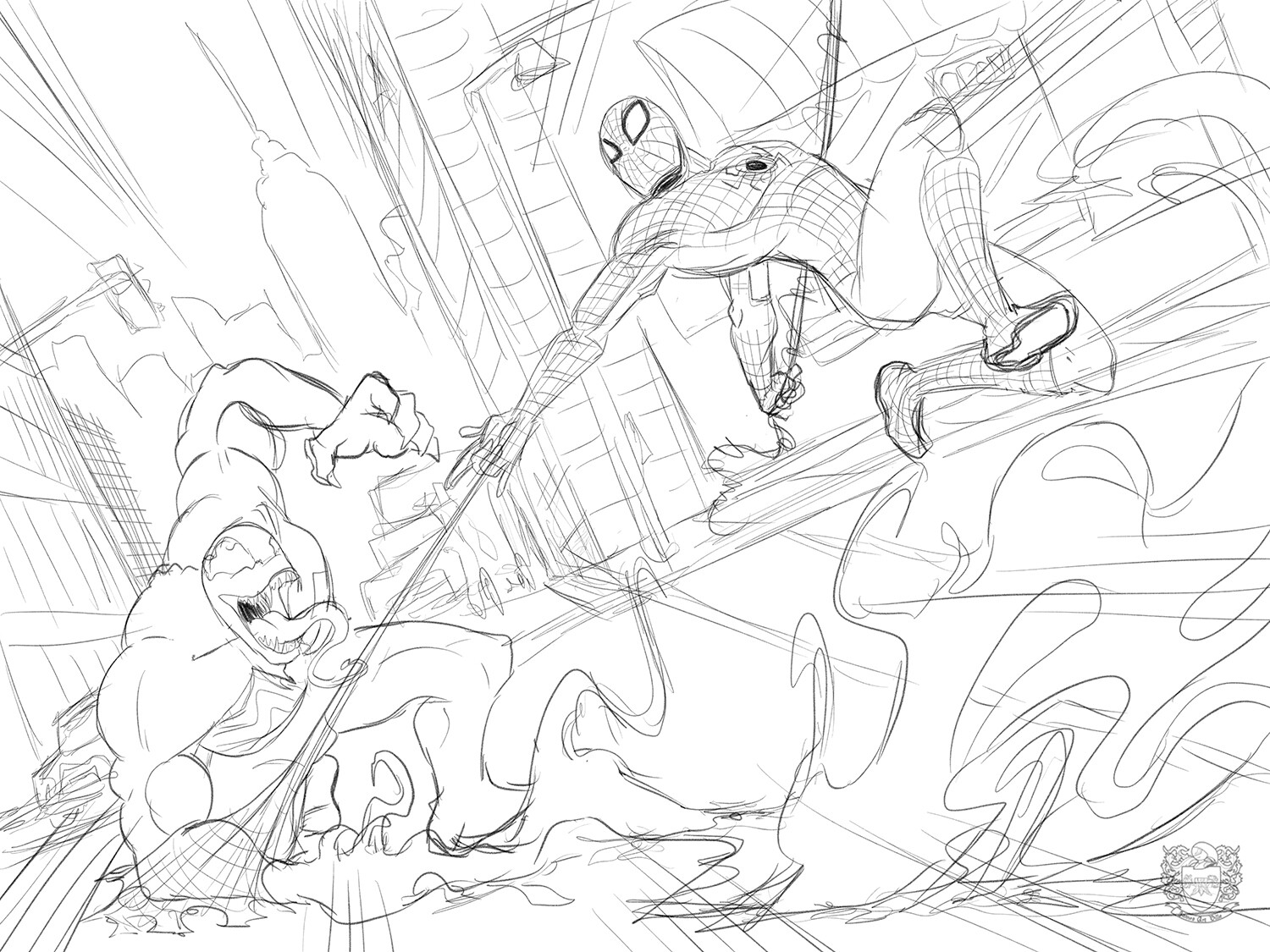 spiderman and venom fighting coloring pages