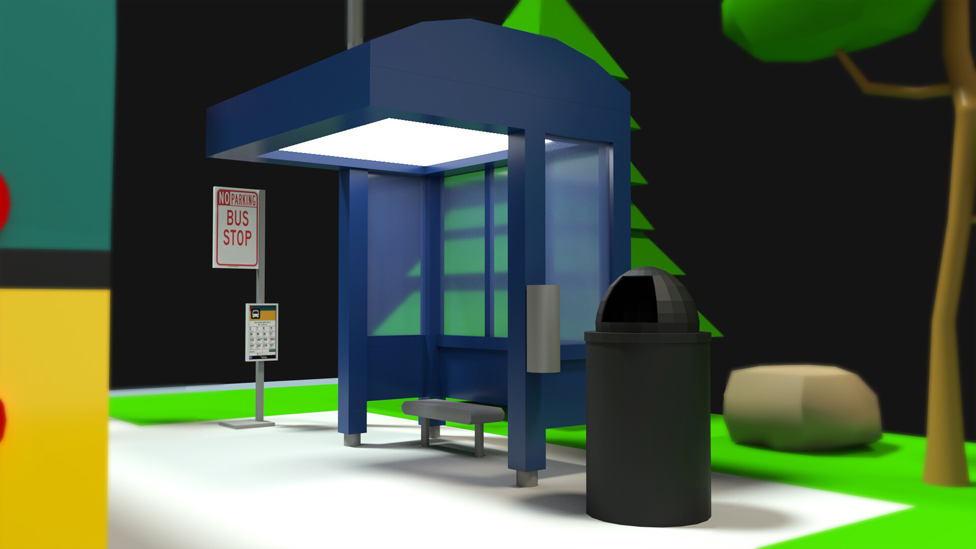 Gray - Low Poly Bus Stop