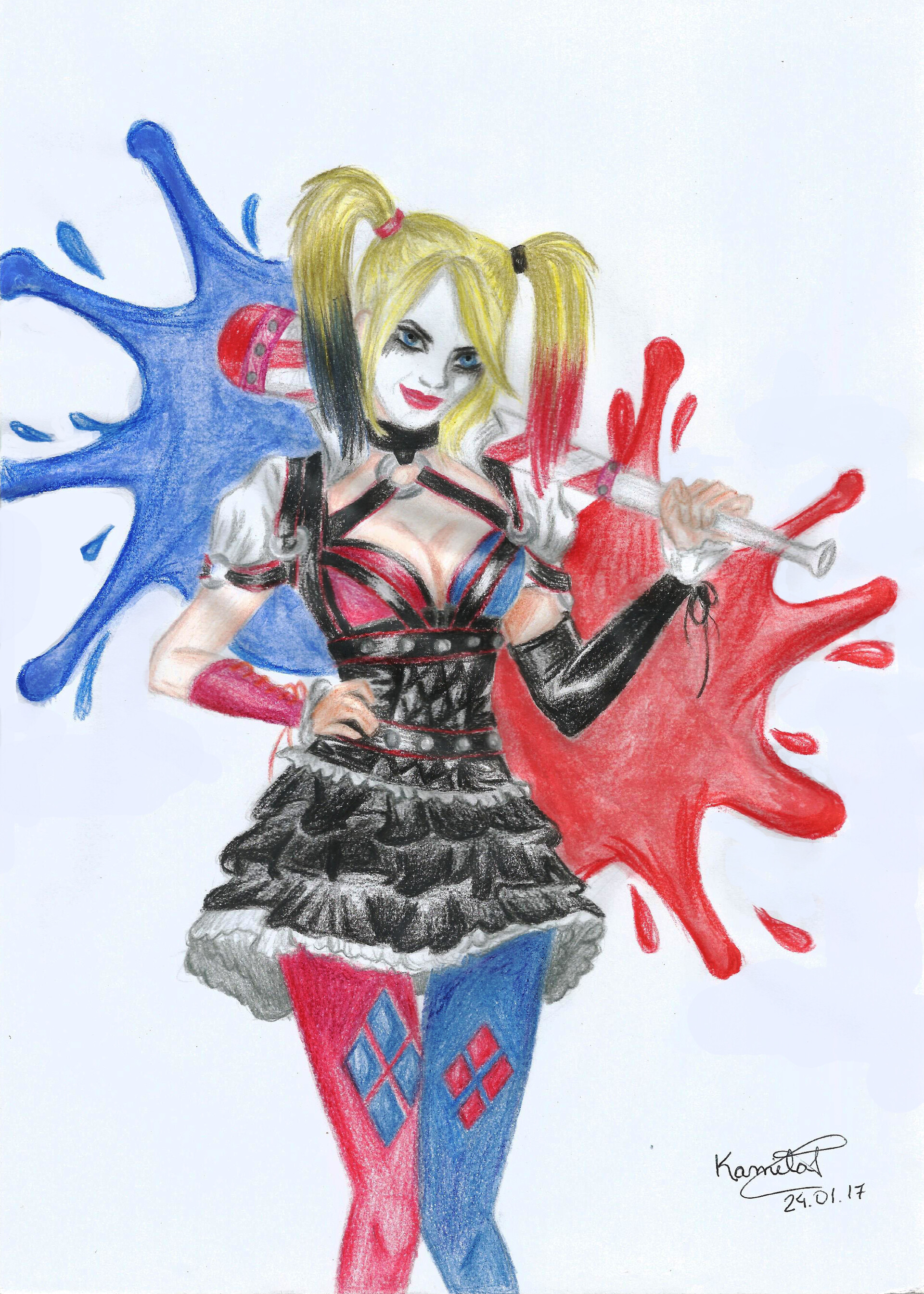 how to draw harley quinn arkham knight