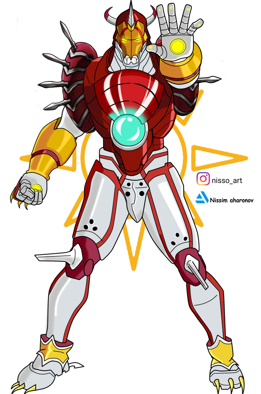 ArtStation - Digimon heroes - iron man X shinegreymon