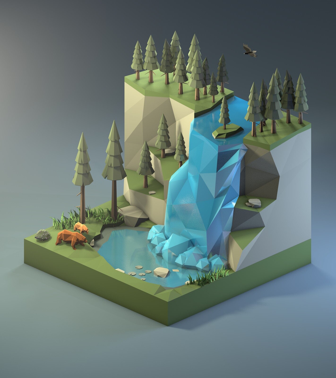 ArtStation - The Waterfall Low Poly