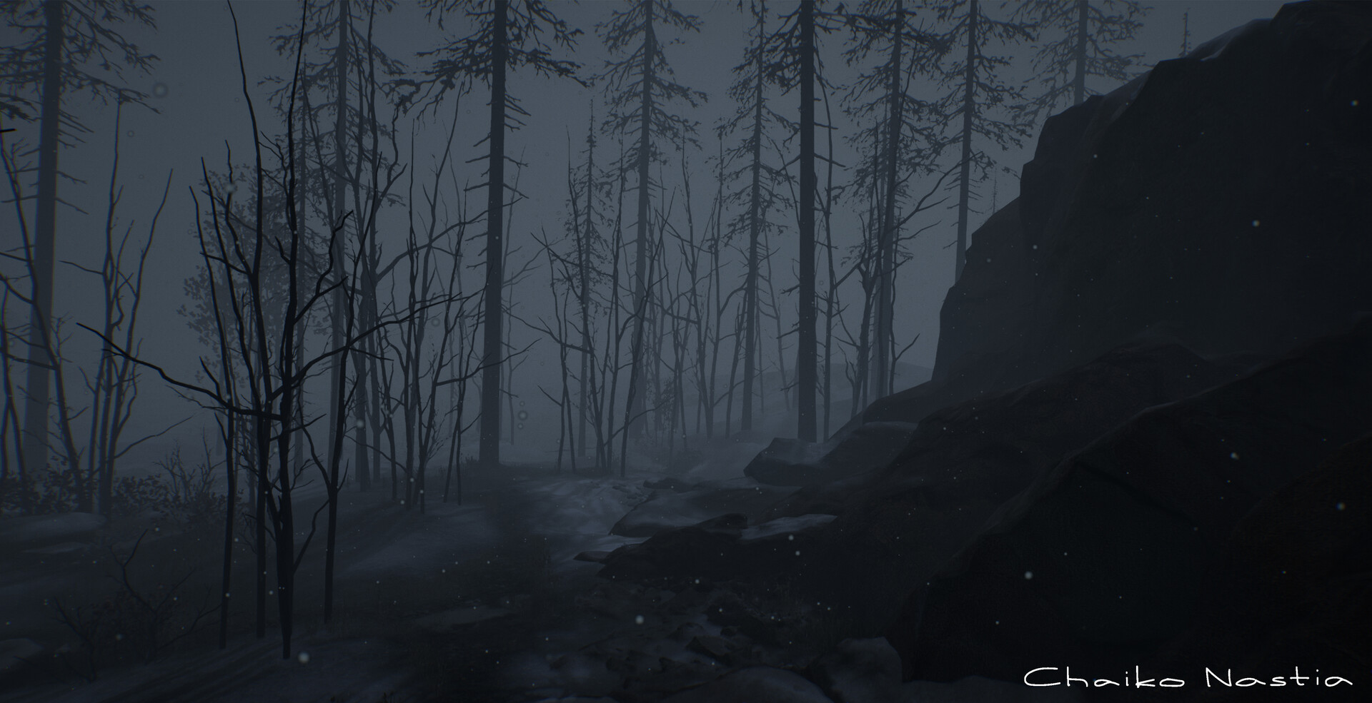 Nastia Chaiko - Level Art & Lighting : Winter Forest. Night