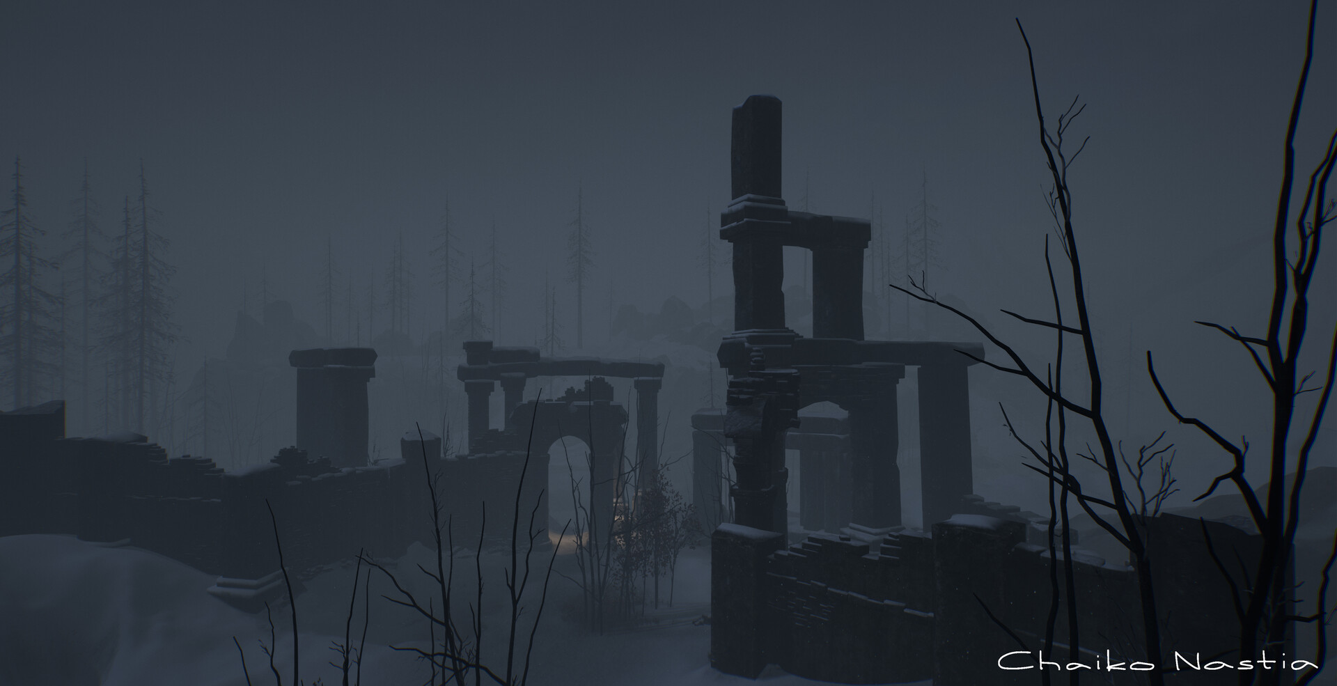 Nastia Chaiko - Level Art & Lighting : Winter Forest. Night